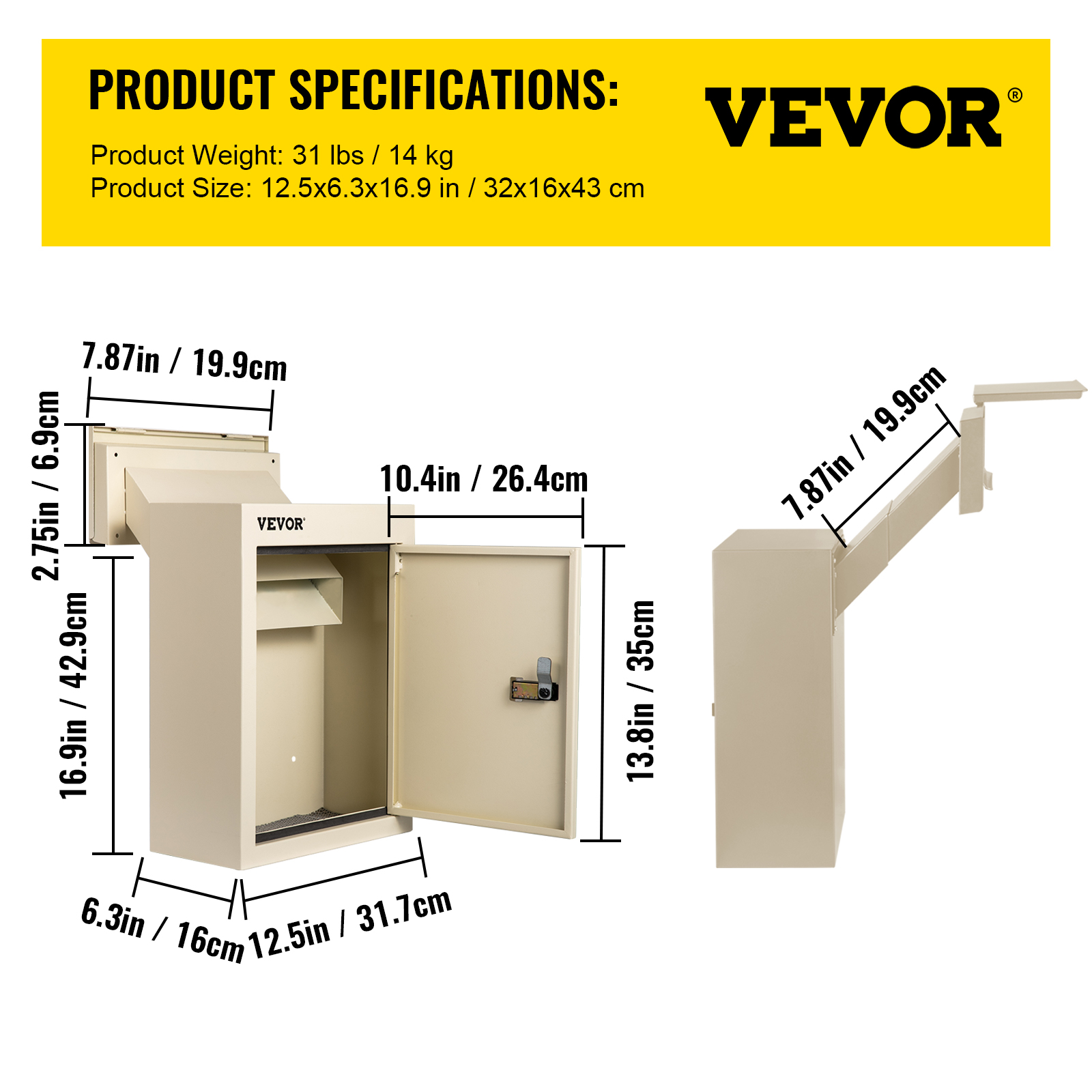 Vevor Through-the-wall Mailbox Letter Drop Box Adjustable Chute ...