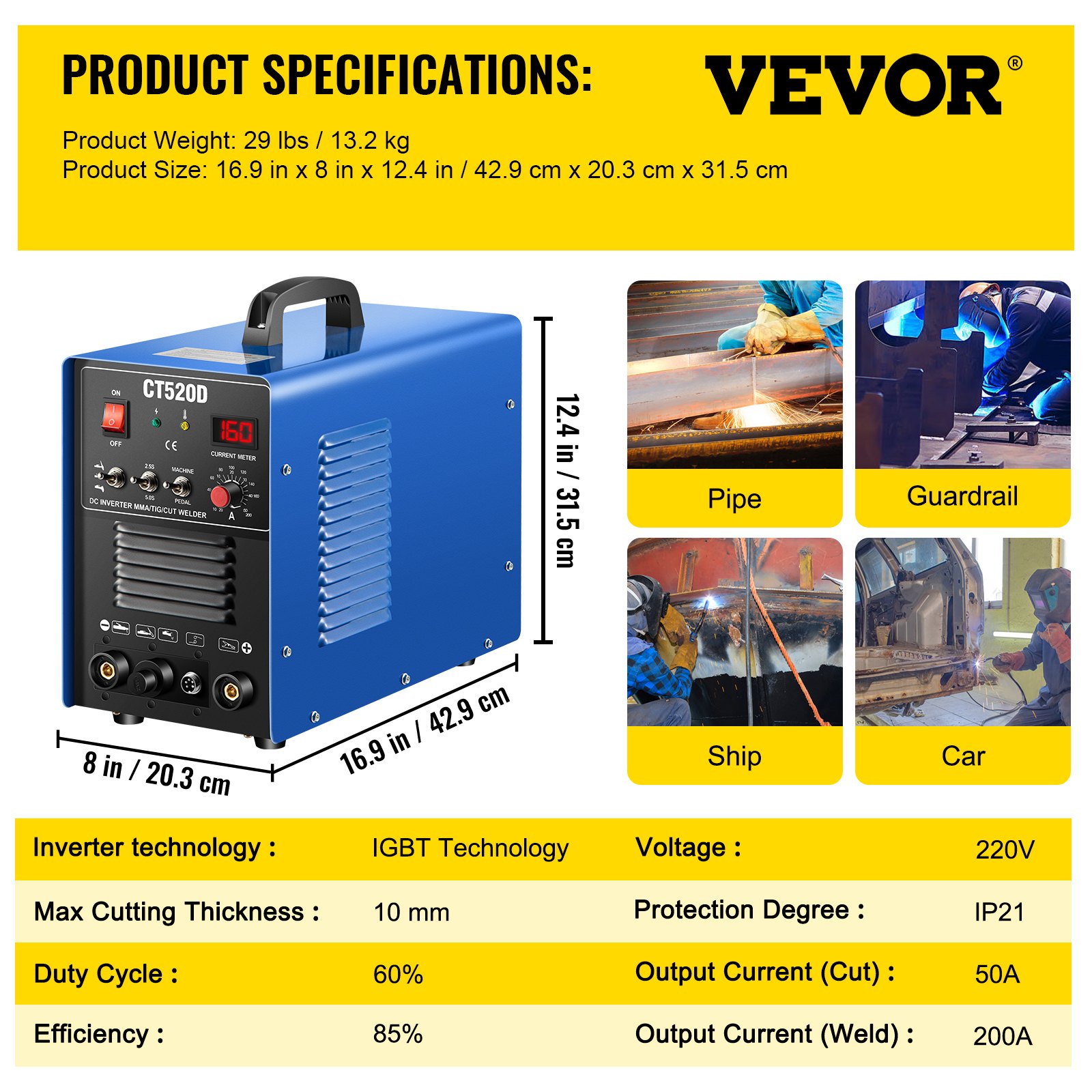 CT520D Plasma Cutter/TIG/Stick 3-in-1 Combo Welder 50A/200A 110/220V ...