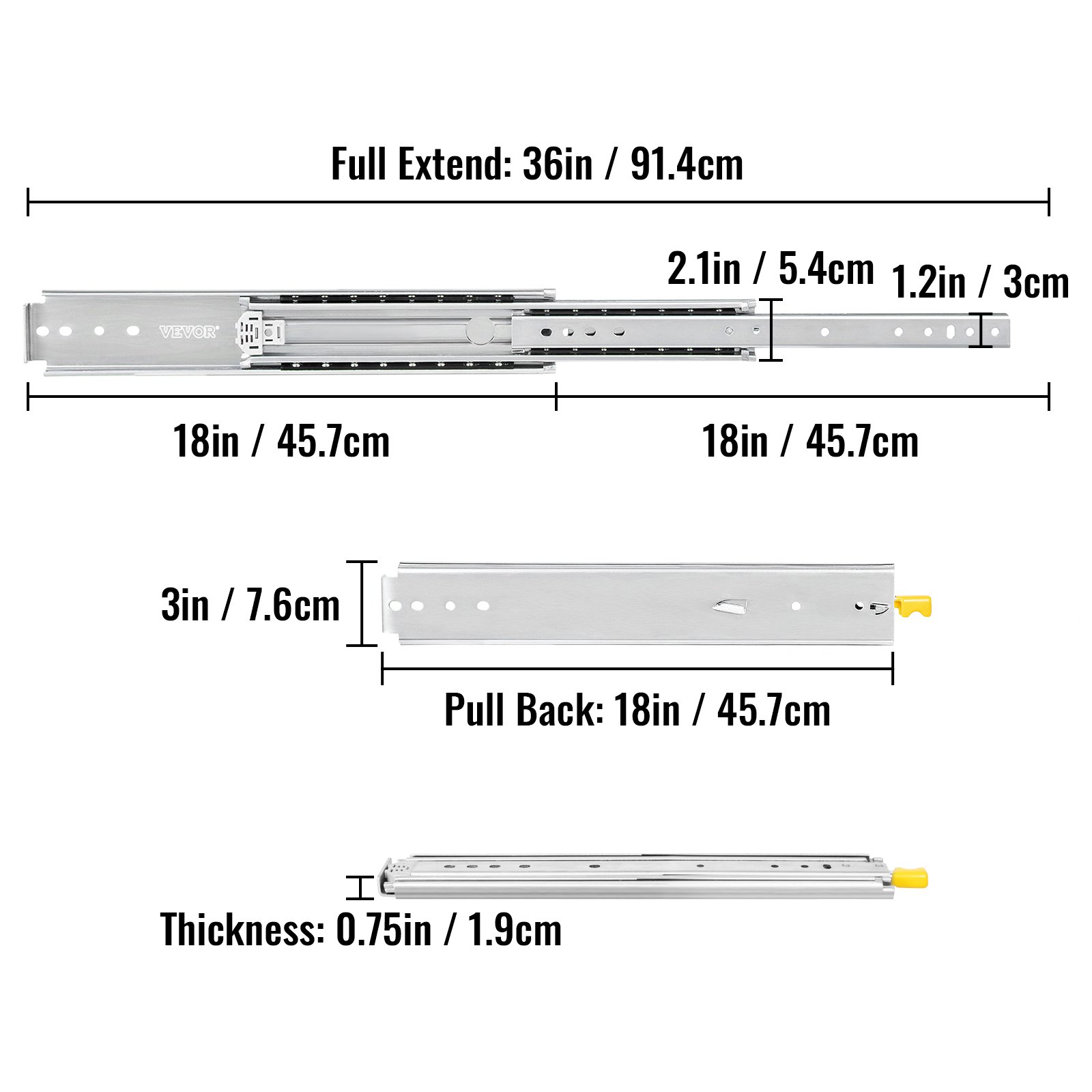 VEVOR Heavy Duty Drawer Slides 18" Length, Locking Drawer Slides 500lbs ...
