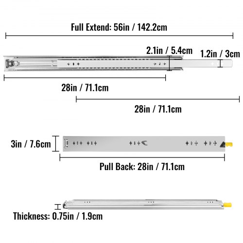 Vevor Drawer Slides Heavy Duty Drawer Slides 28" Cold-rolled Steel ...