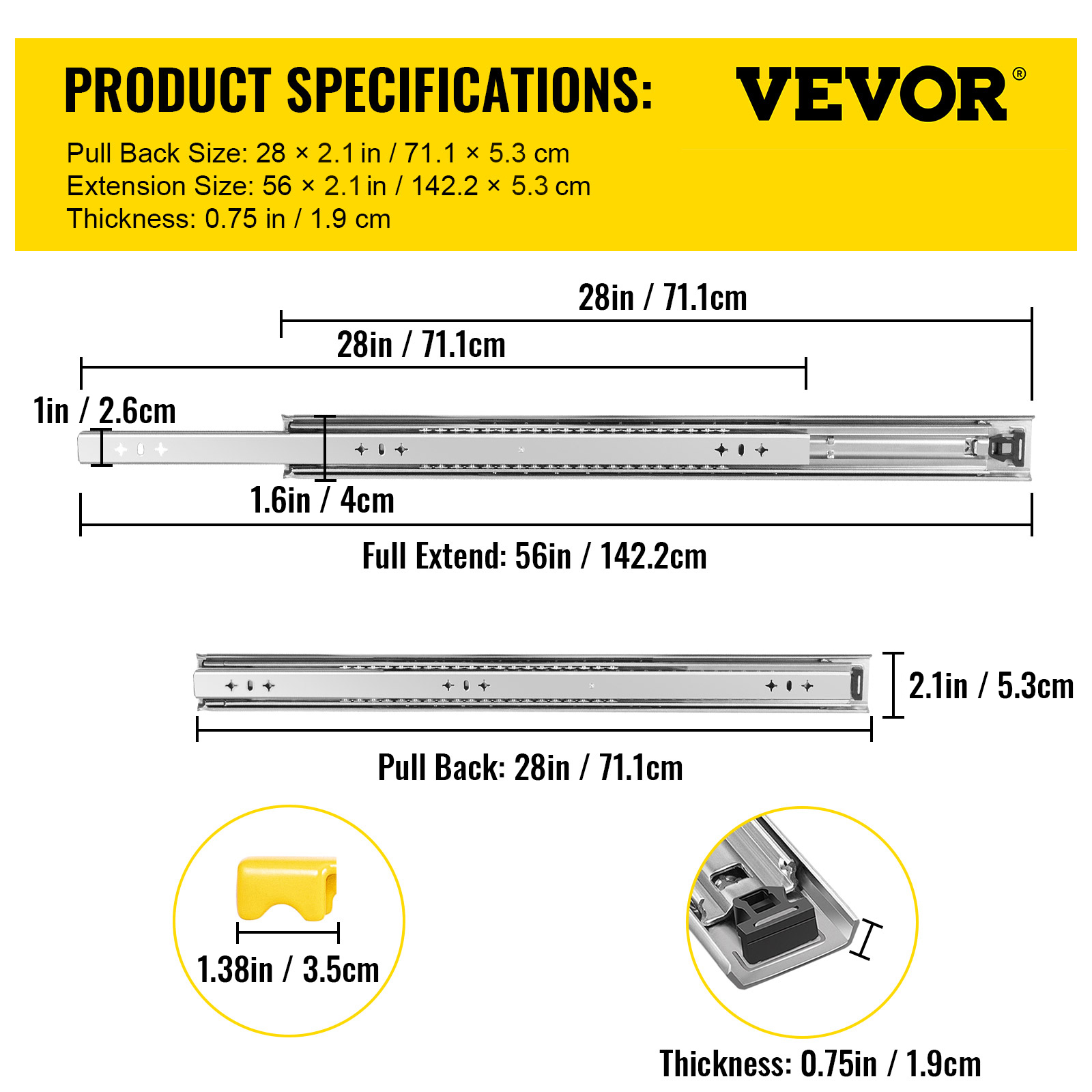 VEVOR Heavy Duty Drawer Slides 2PCS Drawer Slides 28" Locking Drawer ...