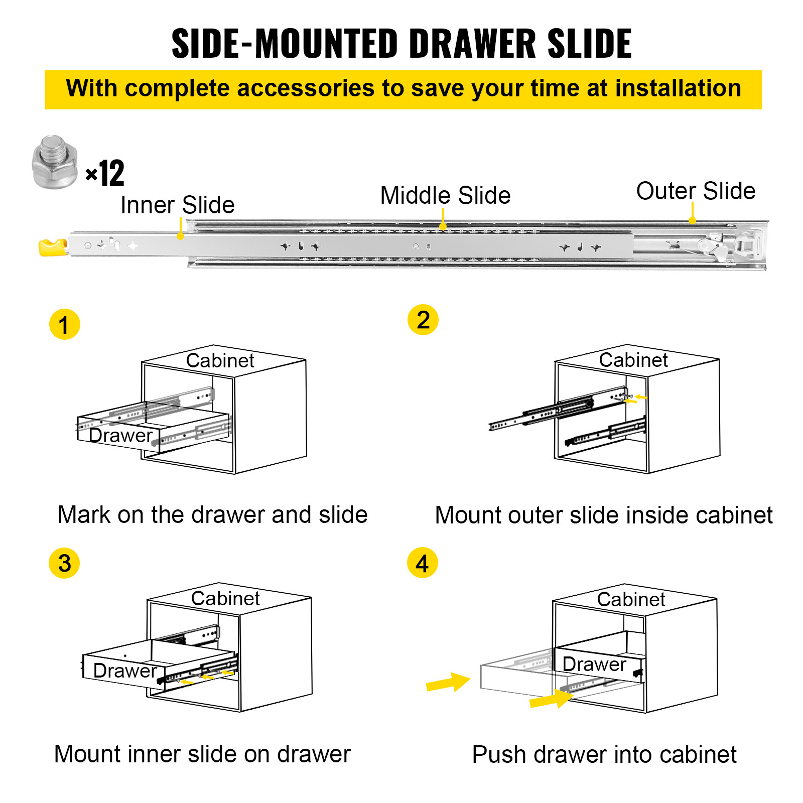 VEVOR Heavy Duty Drawer Slides 2PCS Drawer Slides 30" Locking Drawer ...