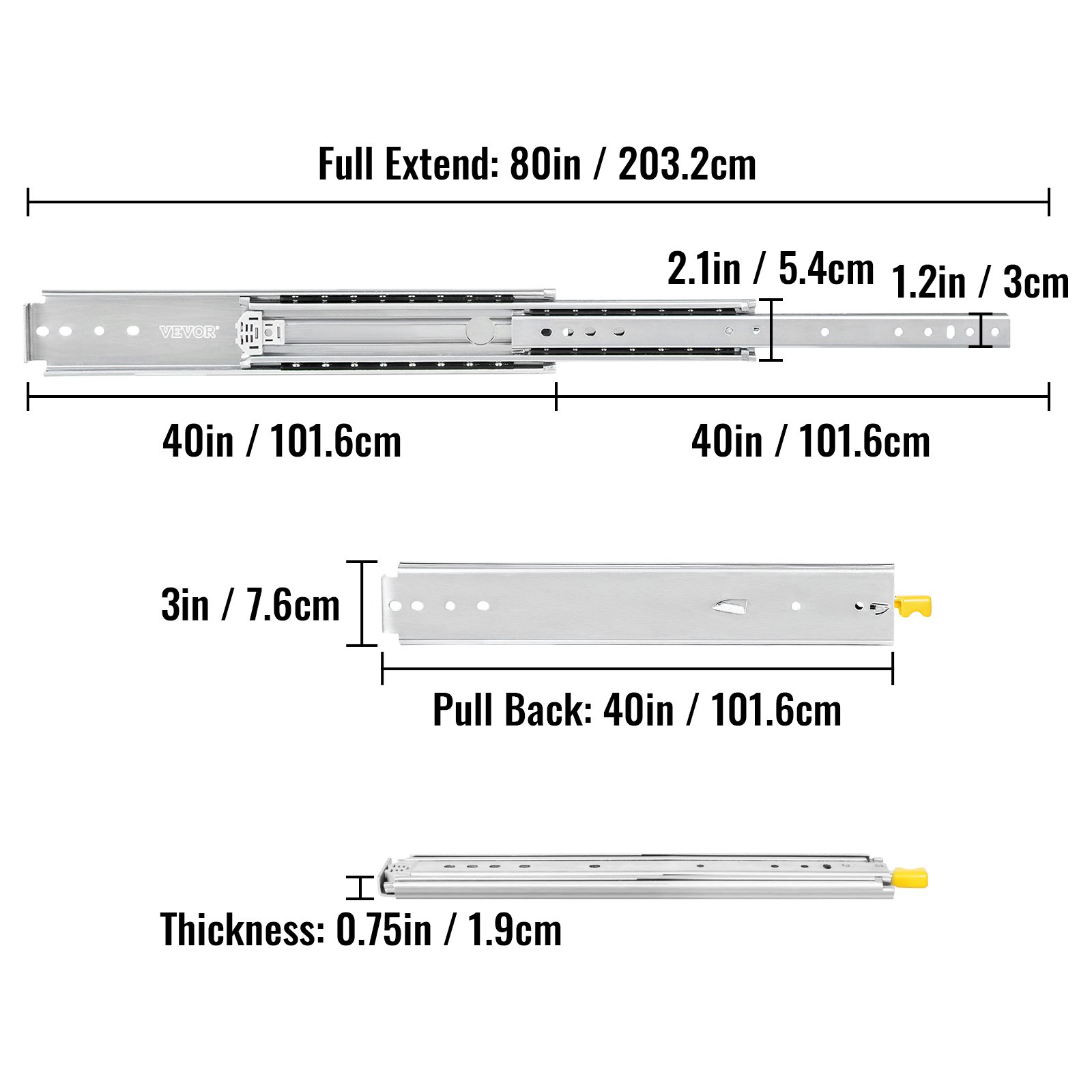 VEVOR Heavy Duty Drawer Slides 40" Length, Locking Drawer Slides 500lbs ...