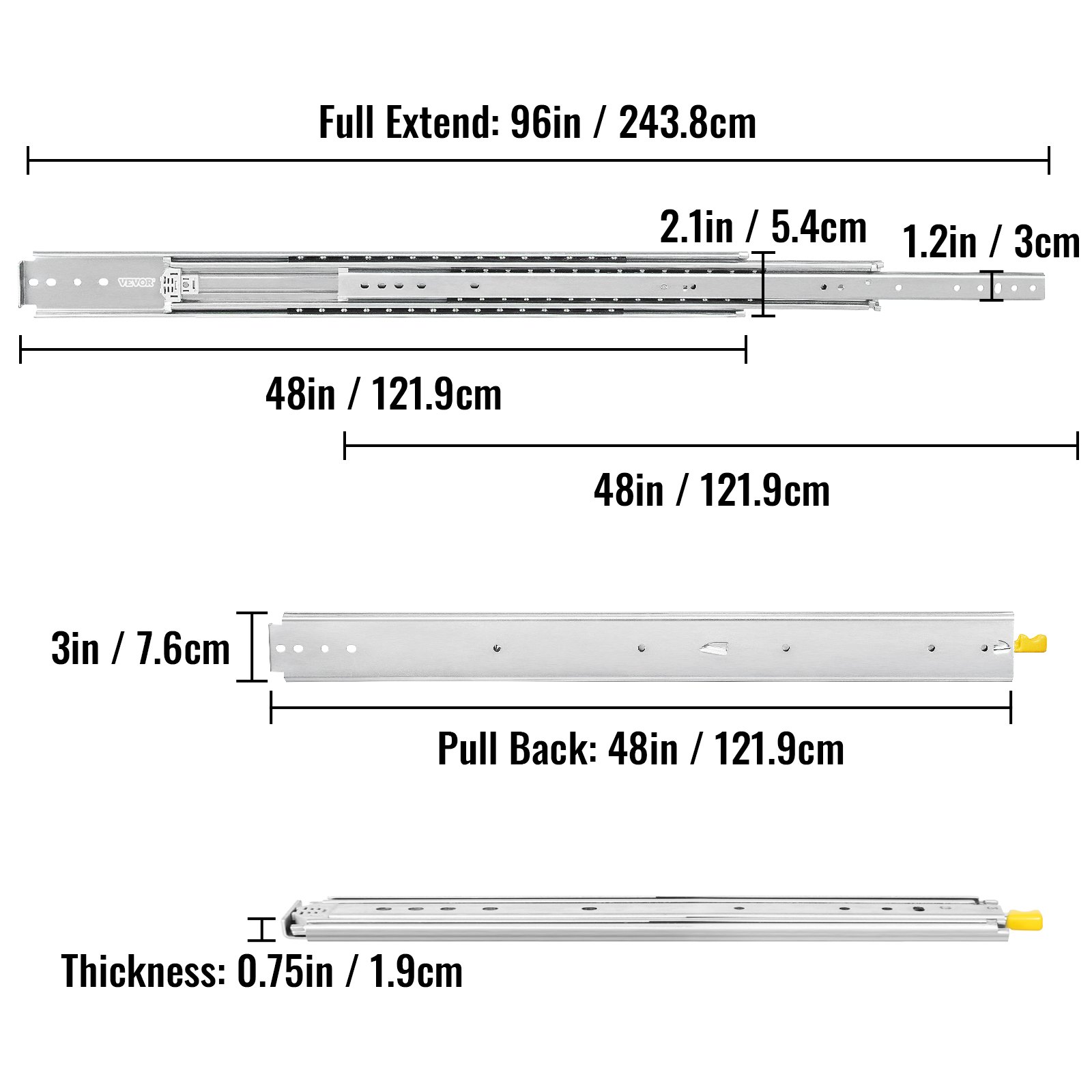 VEVOR Heavy Duty Drawer Slides 48" Length, Locking Drawer Slides 500lbs ...