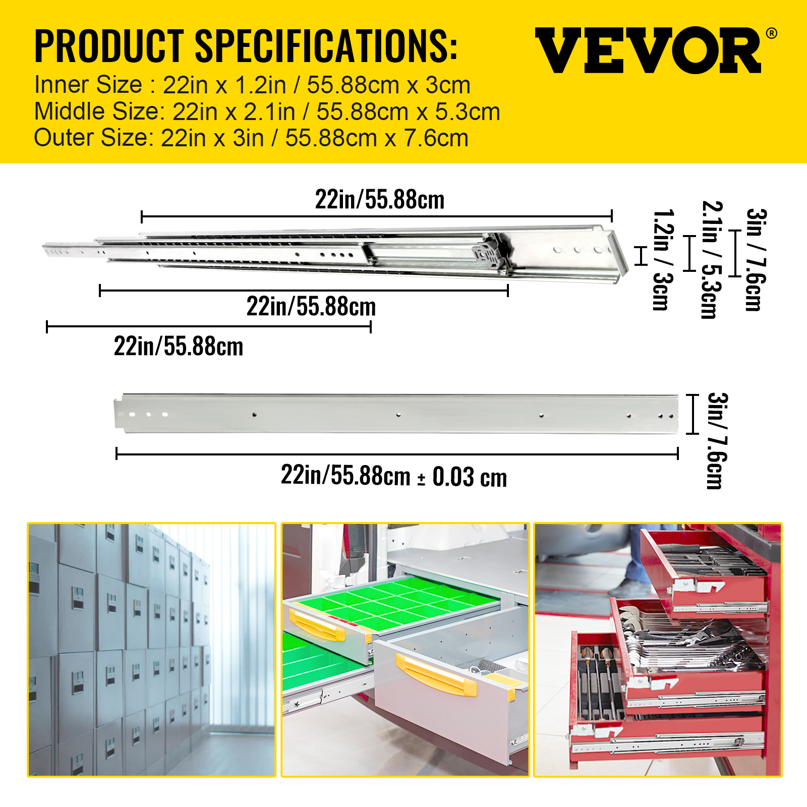 VEVOR Drawer Slides, 1 Pair 22 Inch Soft Close Drawer Slides, Ball ...