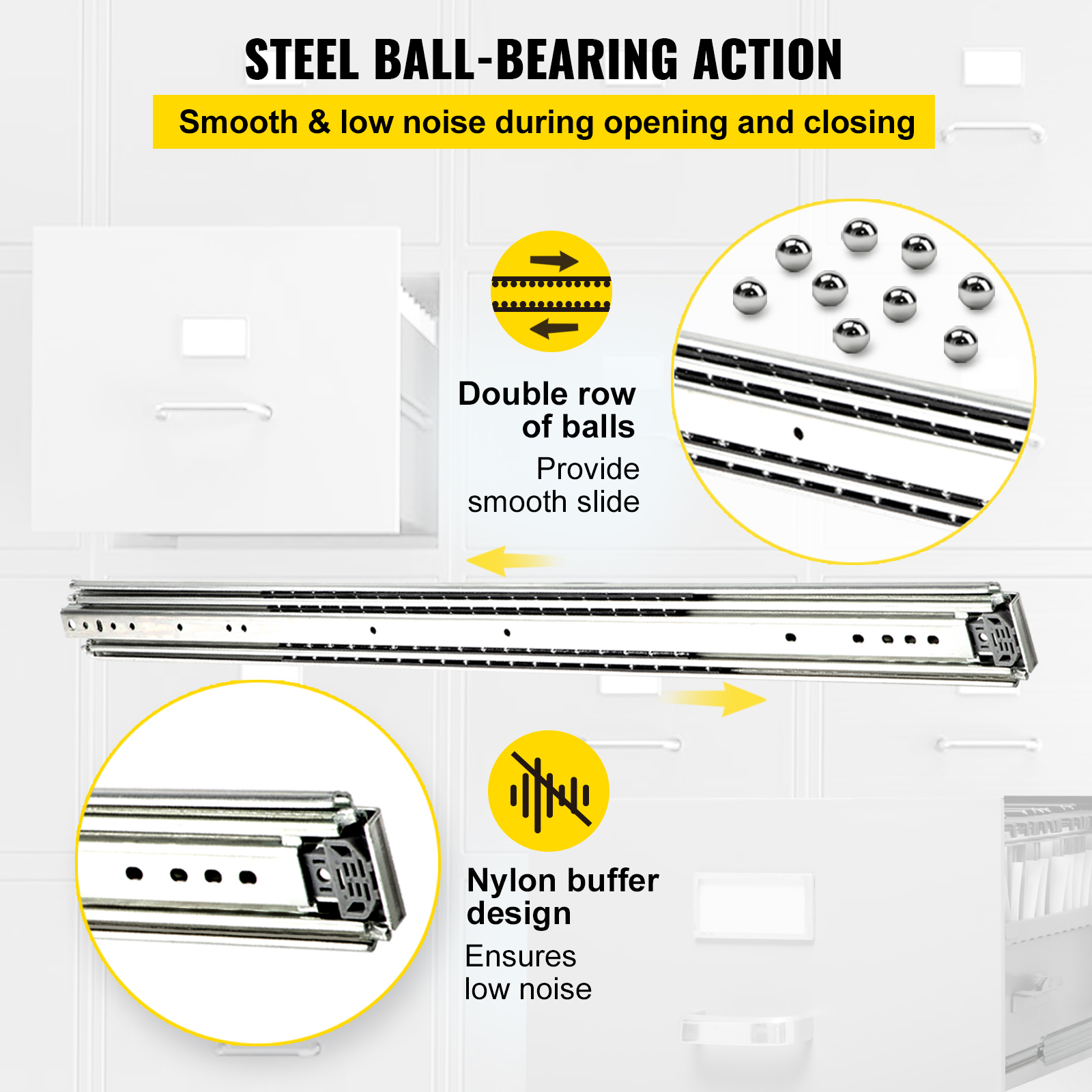Vevor Drawer Slide Soft Close Drawer 1pair 34" Ball Bearing Full ...