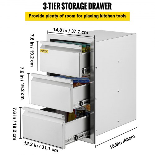 VEVOR Outdoor Kitchen Drawers 14.7" W x 25.4" H x 18.7" D, Box Frame ...