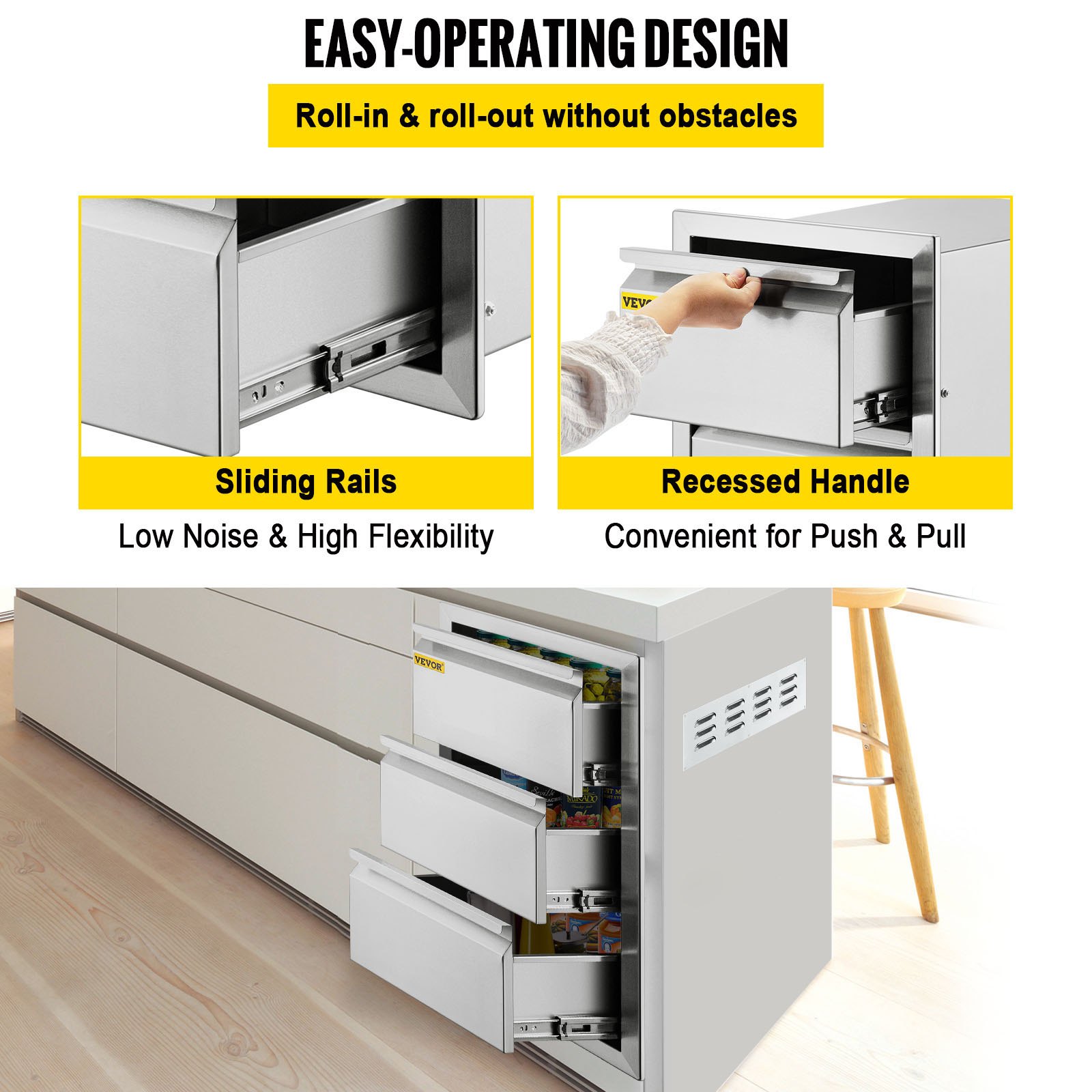 VEVOR Outdoor Kitchen Drawers 14.7" W x 25.4" H x 18.7" D, Box Frame ...