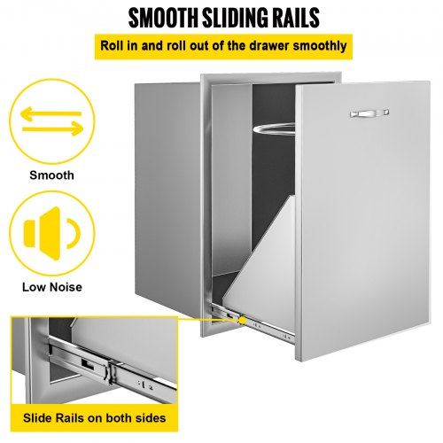 Stainless Steel Trash Drawer With Trash Bag Ring & Square Cut-Out Lower ...