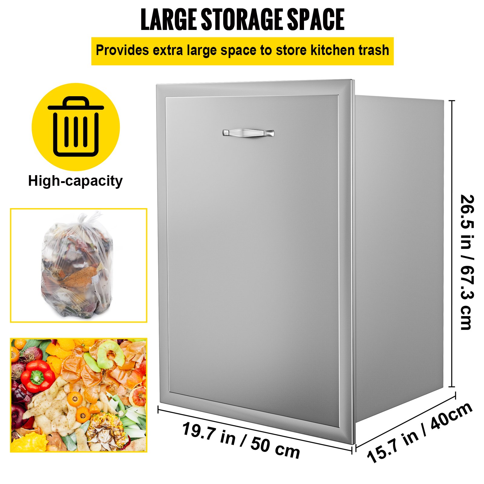 Stainless Steel Trash Drawer With Trash Bag Ring & Square Cut-Out Lower ...