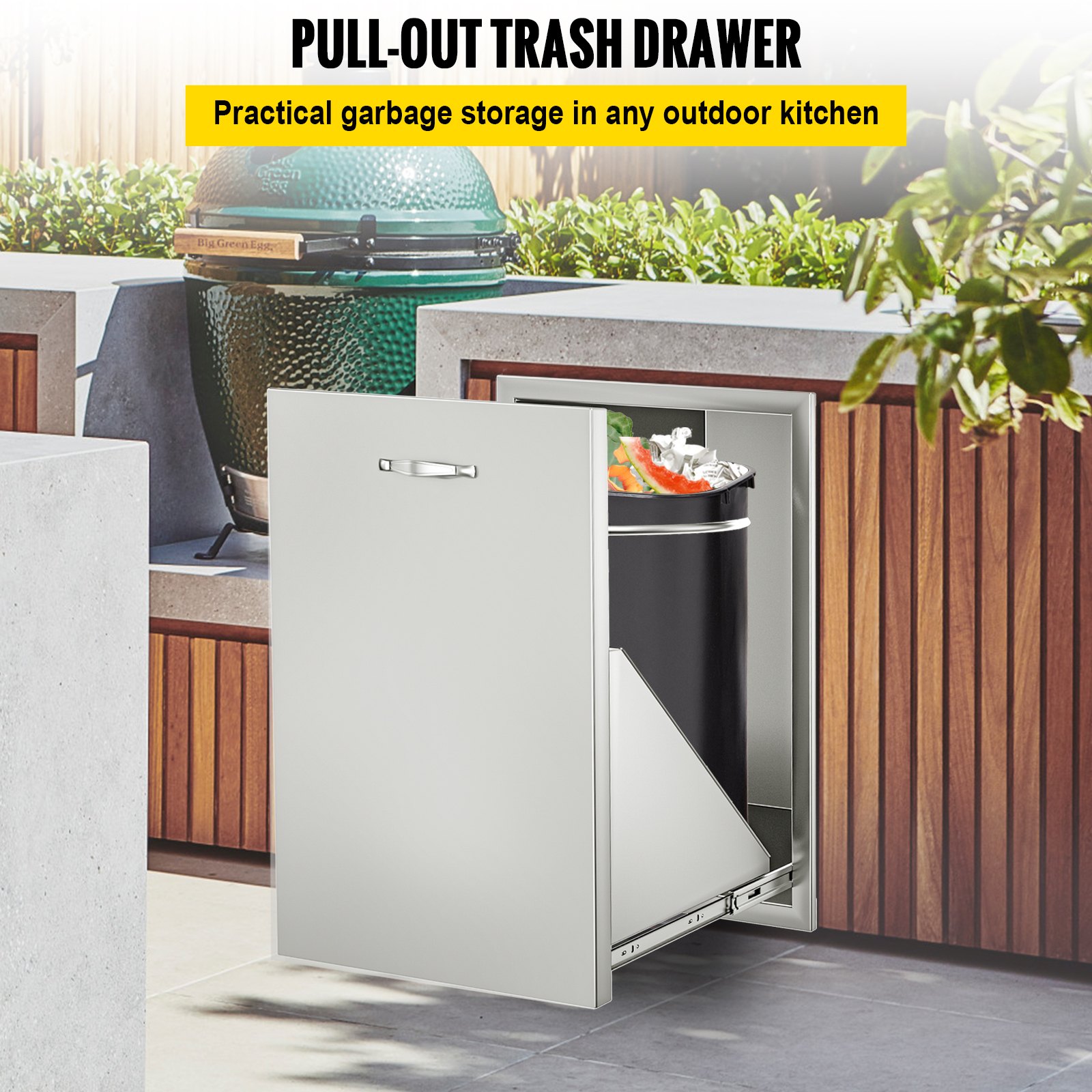 VEVOR Pull Out Trash Drawer 19.7W x 26.5H Inch Outdoor Kitchen Drawers ...