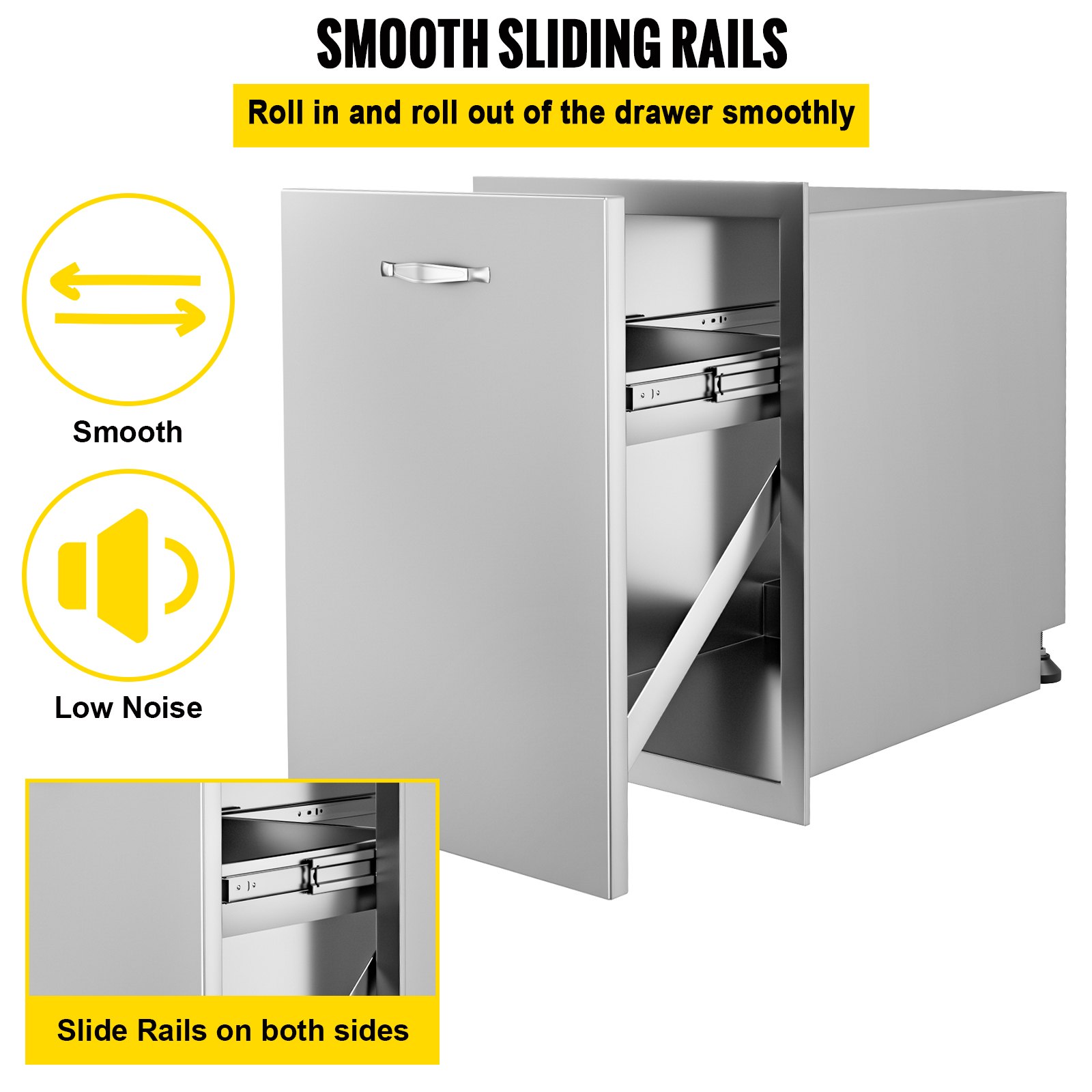 VEVOR Stainless Steel Pull-Out Trash Drawer With Handle Built-In Trash ...