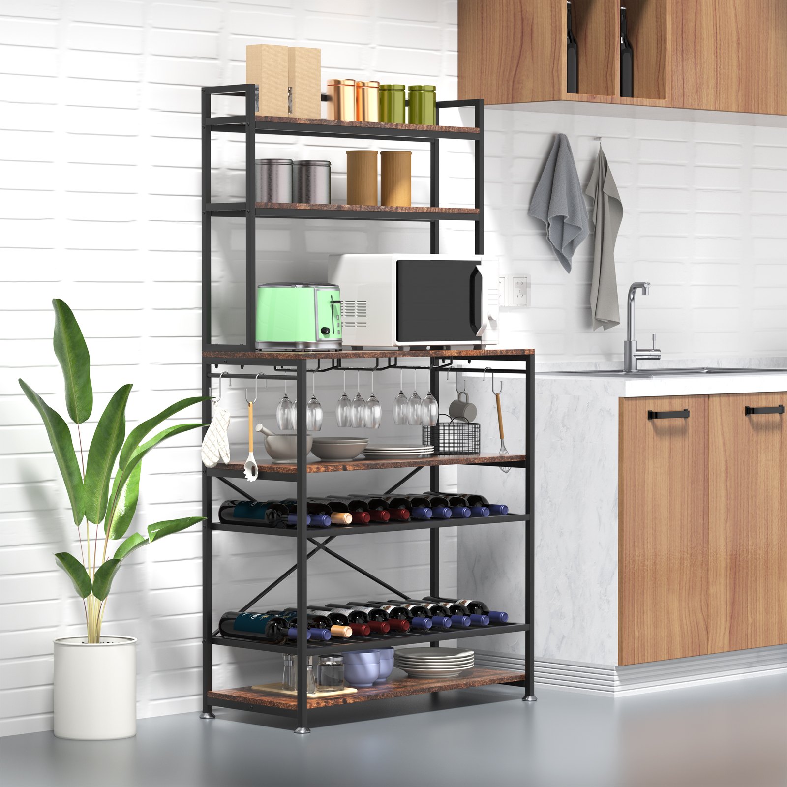 VEVOR Kitchen Baker's Rack, Coffee Bar, 6-Tier Microwave Oven Stand ...