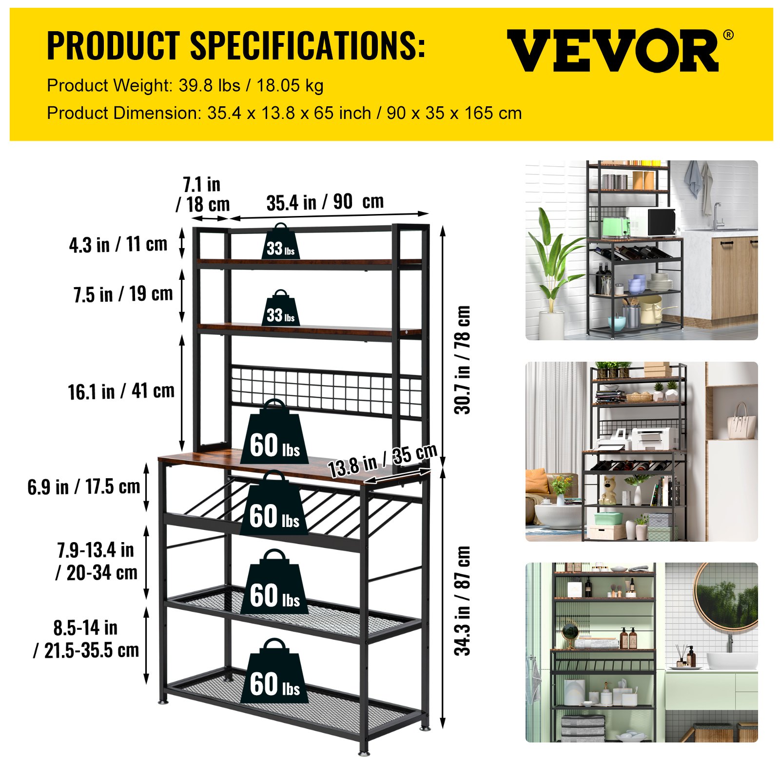 VEVOR Kitchen Wine Baker's Rack, Microwave Oven Stand, 6-Tier Kitchen ...