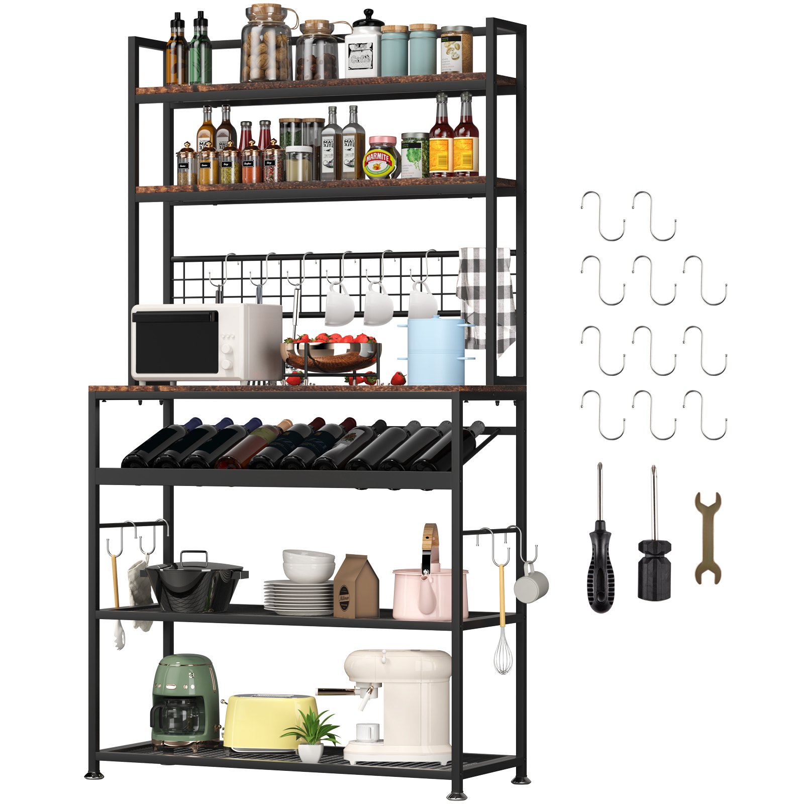VEVOR Kitchen Wine Baker's Rack, Microwave Oven Stand, 6-Tier Kitchen ...