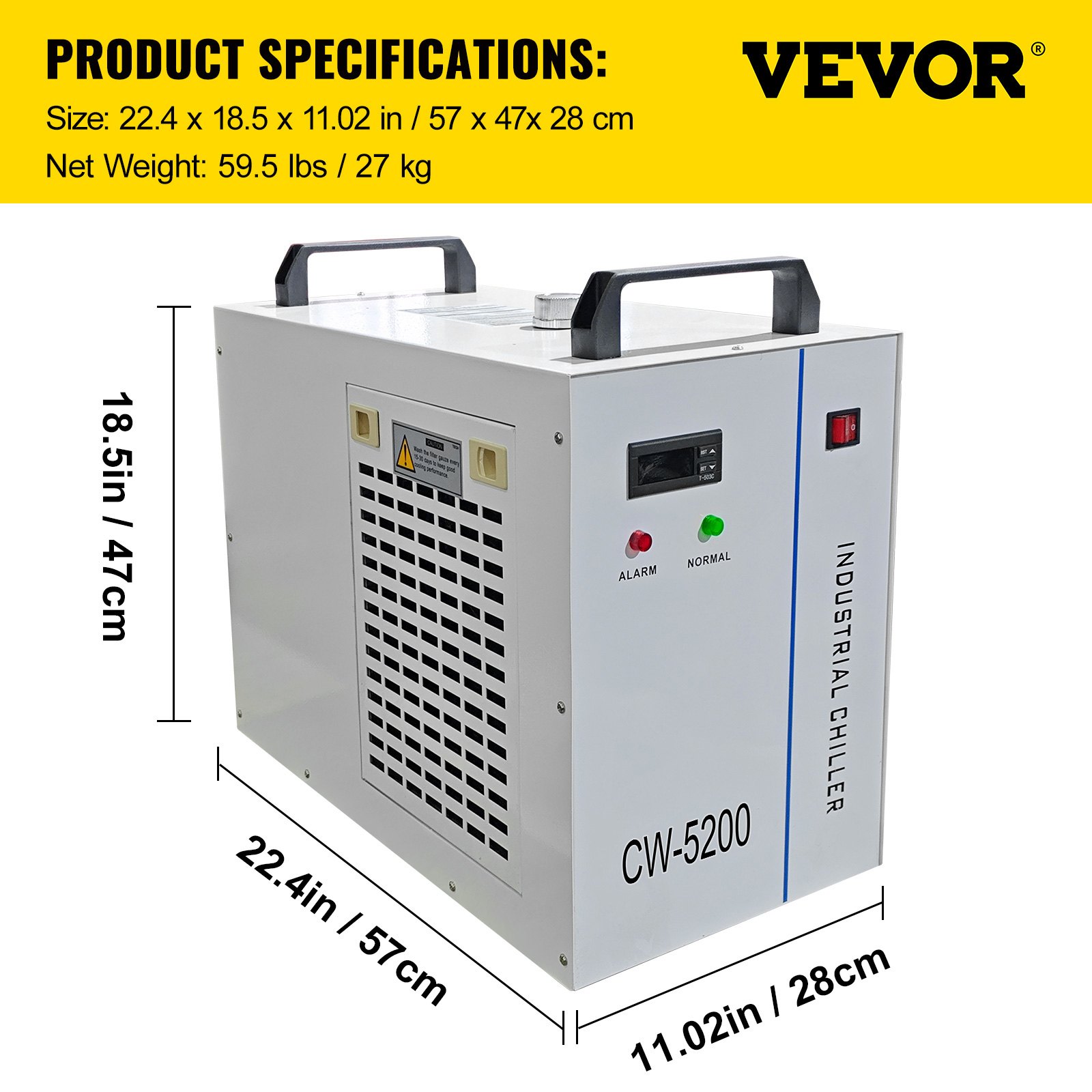 VEVOR Industrial Water Chiller CW5200DG, 8.5L 1400W 0.93HP Water Cooler ...