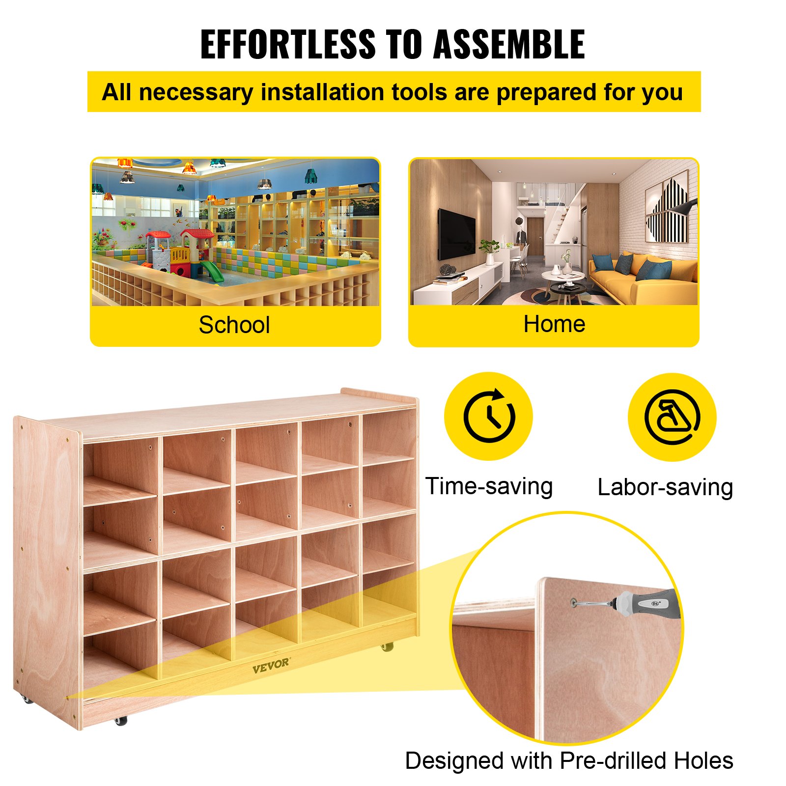 Classroom Storage Cabinet Preschool Wooden Cubby 20 Grids Organizer W ...