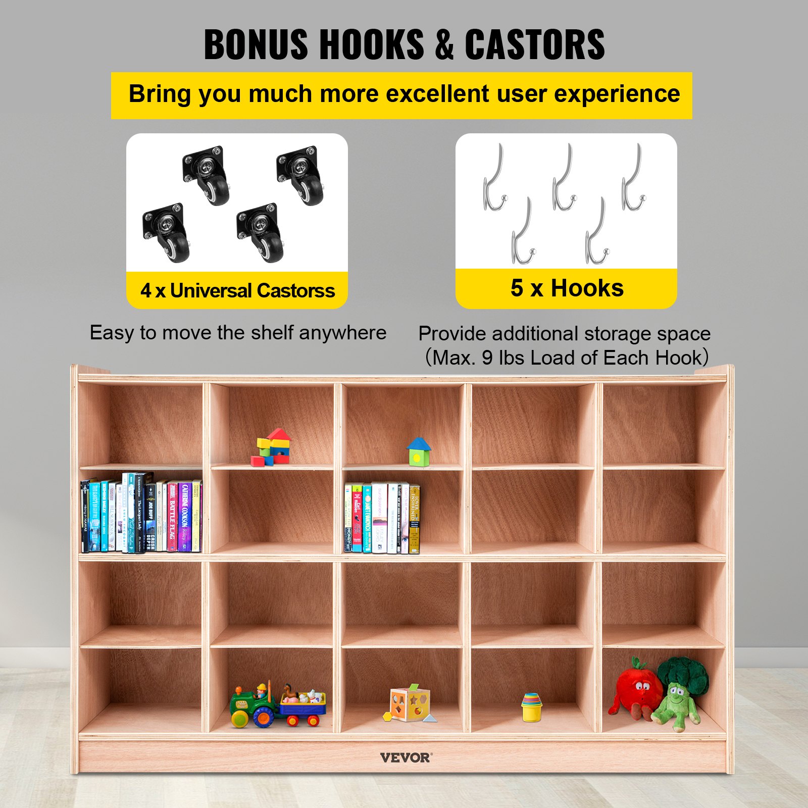 VEVOR Cubby Wooden Storage Unit 20 Cubby Storage Unit Classroom 30 Inch ...