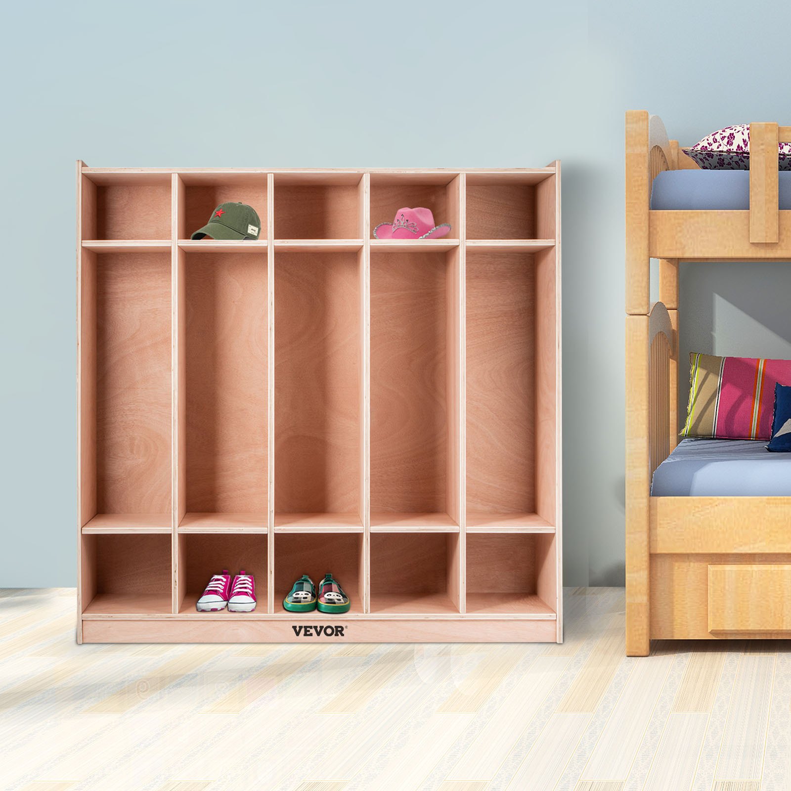 VEVOR Preschool Cubby Lockers 5-Section Plywood Birch Coat Locker 15MM ...