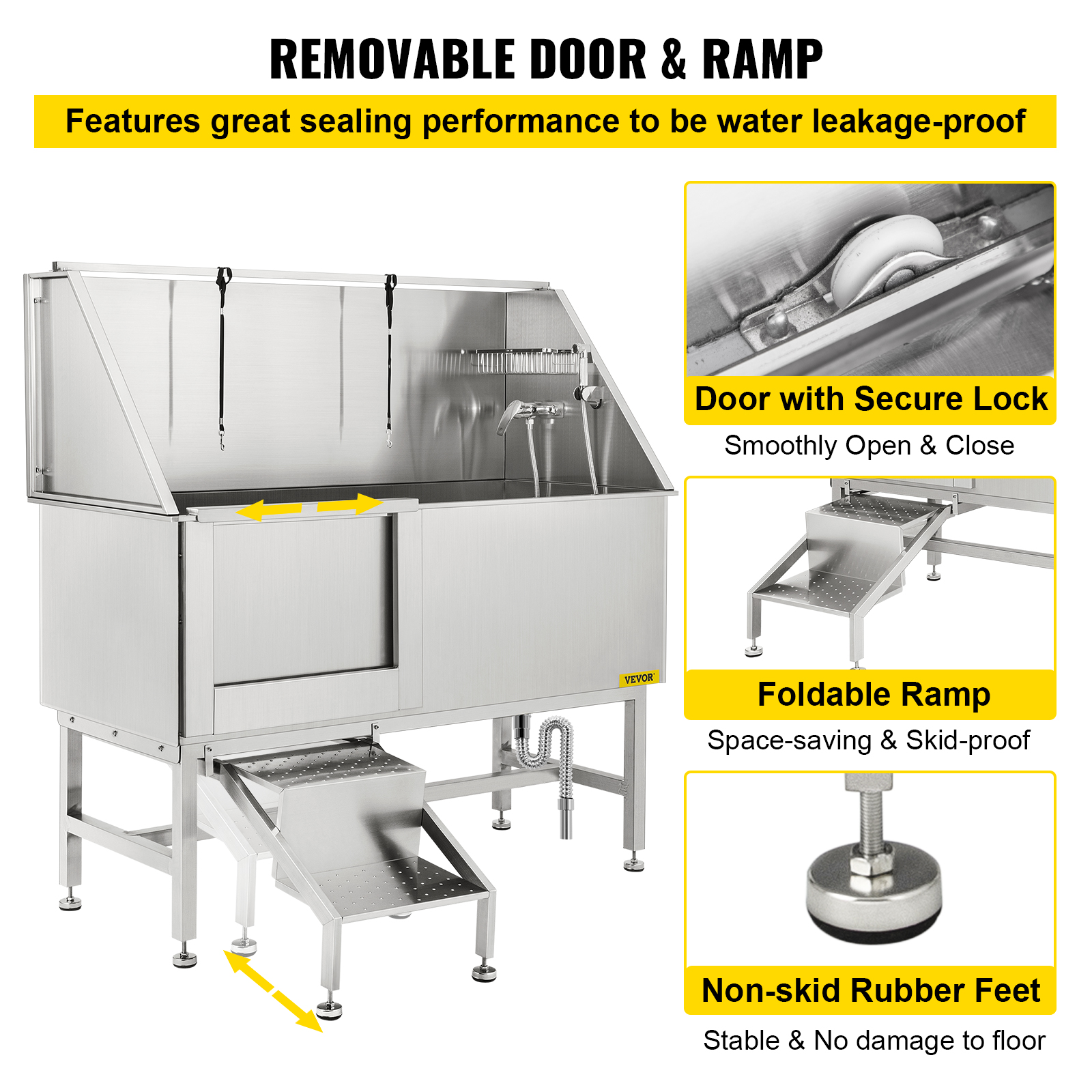 VEVOR 62 inch Professional Dog Grooming Tub Stainless Steel Pet Bathing ...
