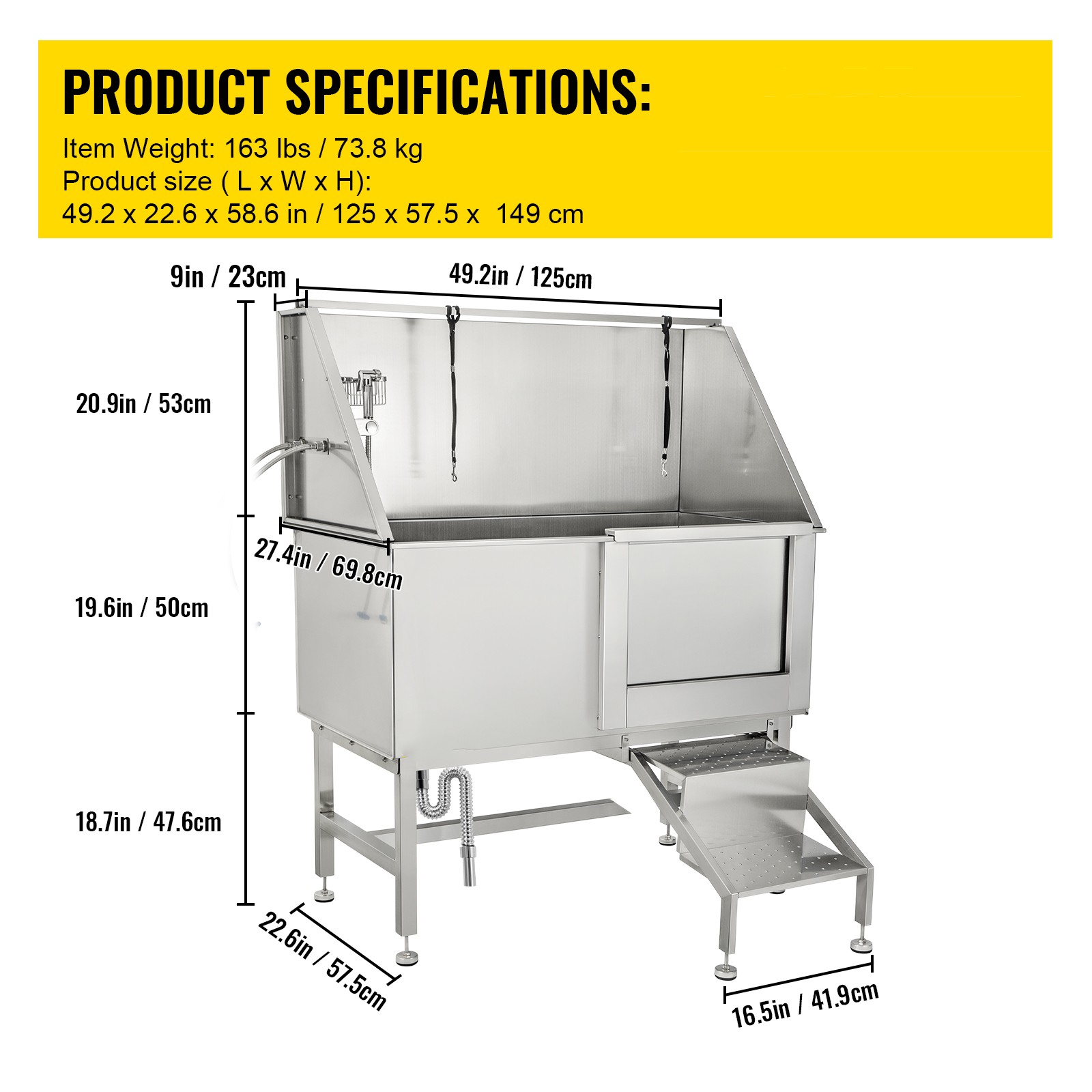 VEVOR 50 Inch Dog Grooming Tub Professional Stainless Steel Pet Dog ...