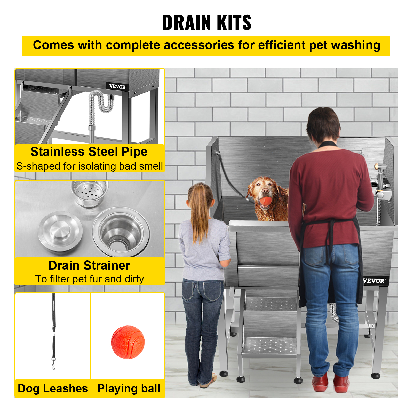 VEVOR Pet Dog Grooming Bath Tub Dog Wash Tub 38"L Stainless Steel ...