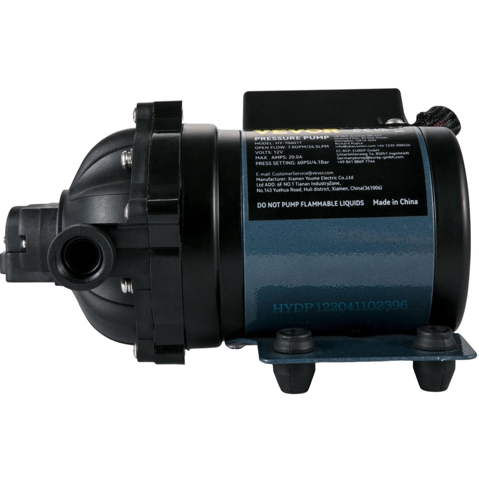 Vevor Washdown Pump 12v Dc 7 Gpm 60 Psi Max 10 Ft Lift Self Priming