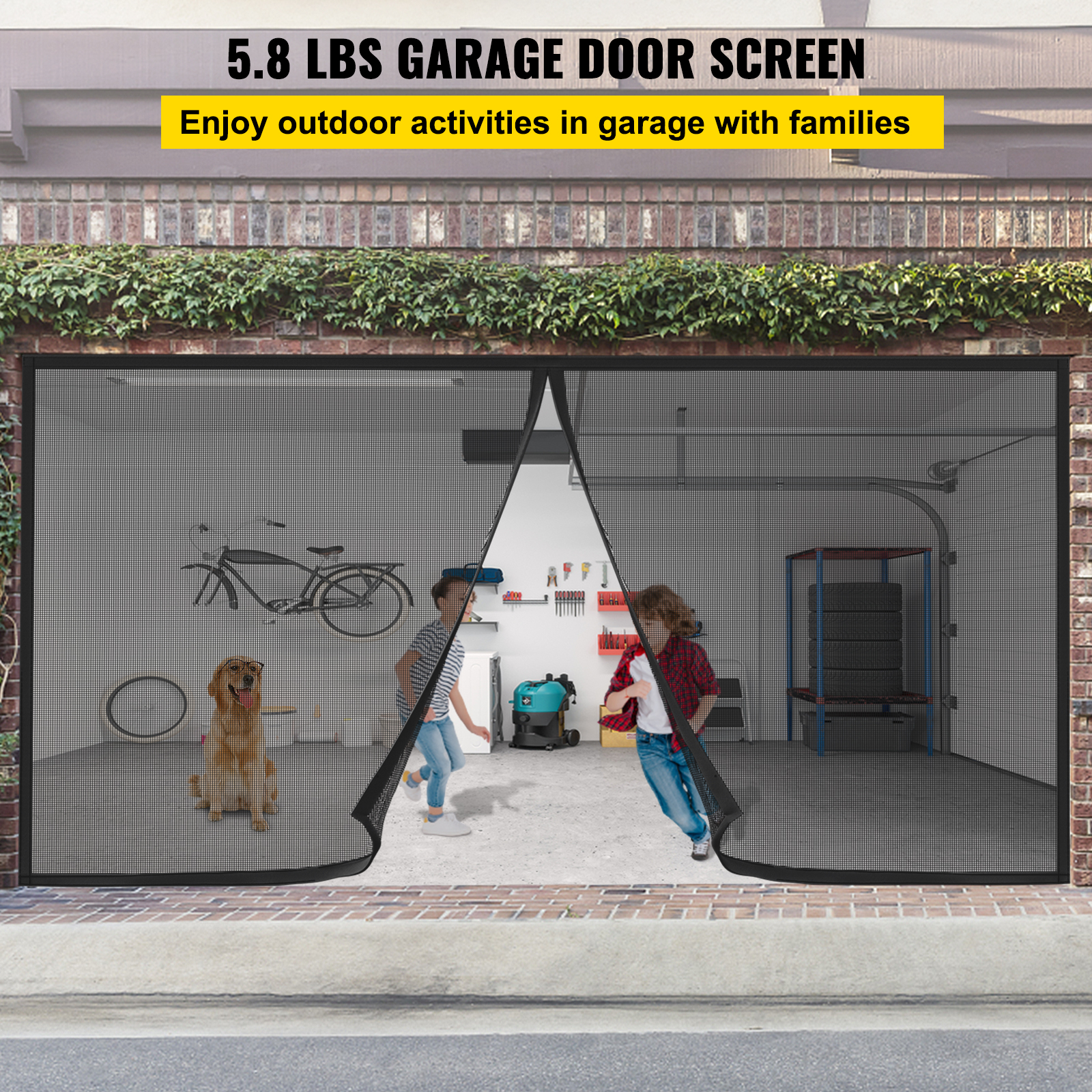 VEVOR Garage Door Screen Garage Net 18 x 7 ft for 2-Car Magnet Bottom ...