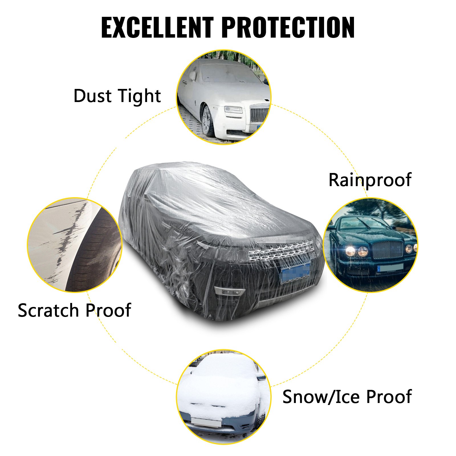 LOT 10pcs Clear Plastic Temporary Universal Disposable Car Cover 22' x ...
