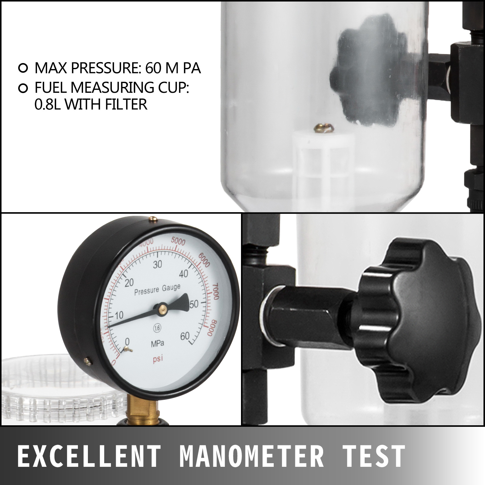 Diesel Injector Nozzle Tester Pop Pressure Quality Dual Scale Gauge W ...
