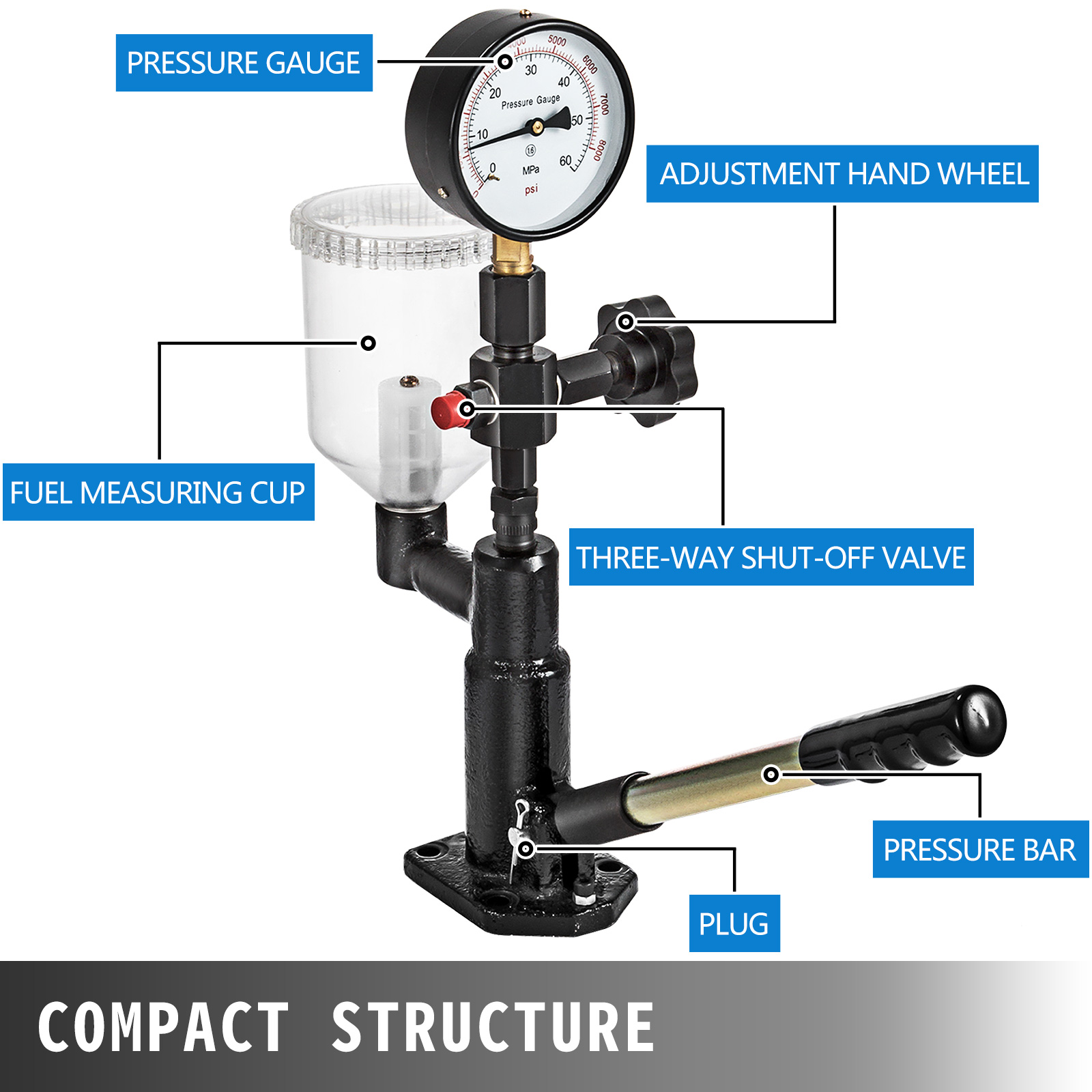 Diesel Injector Nozzle Tester Pop Pressure Quality Dual Scale Gauge W ...