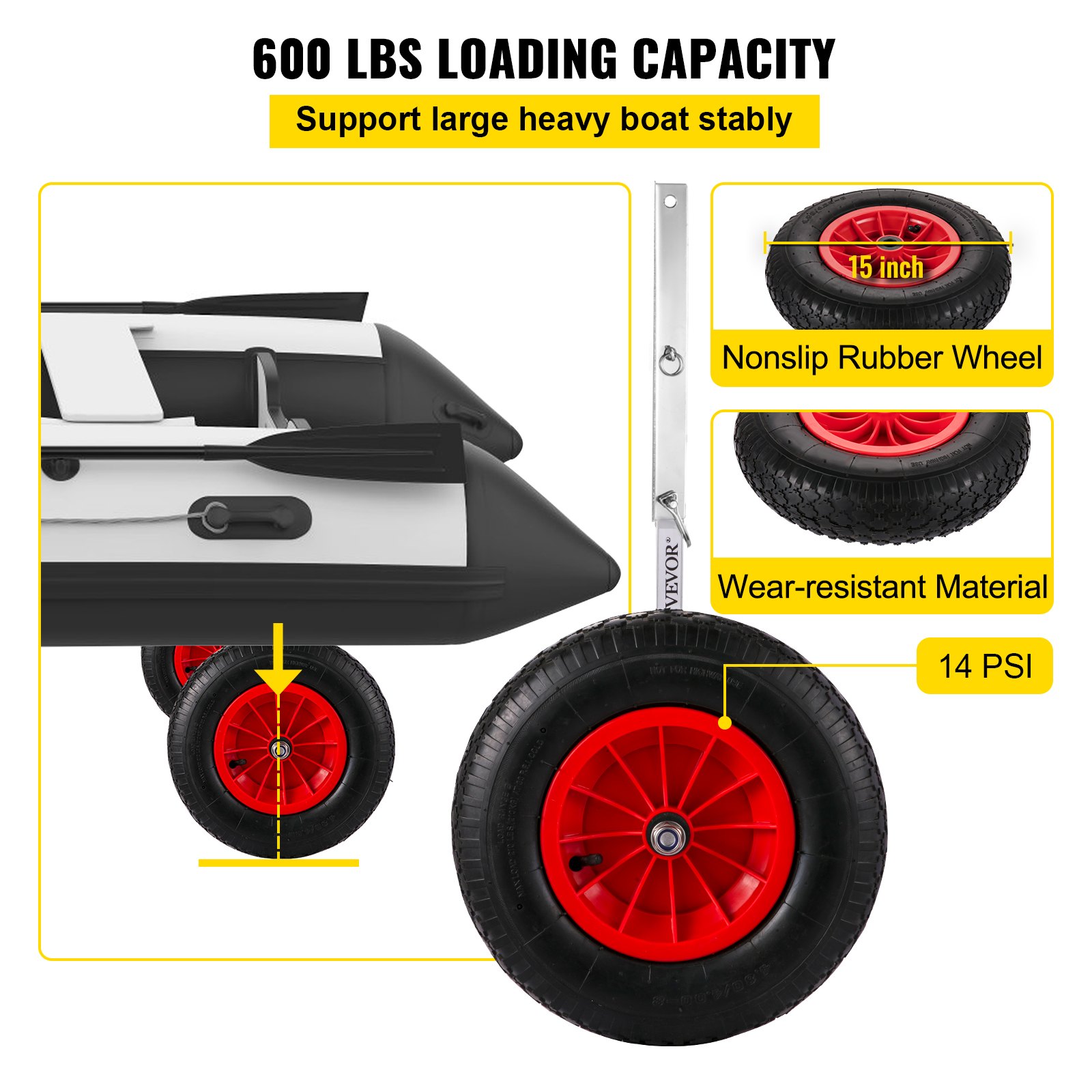 VEVOR Boat Launching Wheels, 15" Boat Transom Launching Wheel, 600 LBS ...