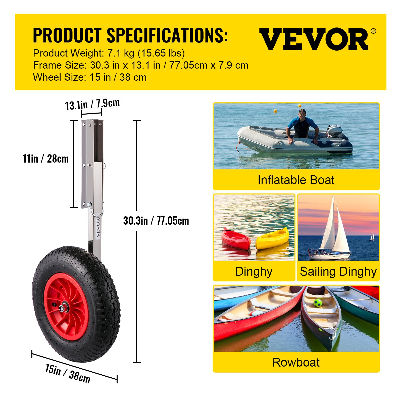 VEVOR Boat Launching Wheels, 15" Boat Transom Launching Wheel, 600 LBS ...