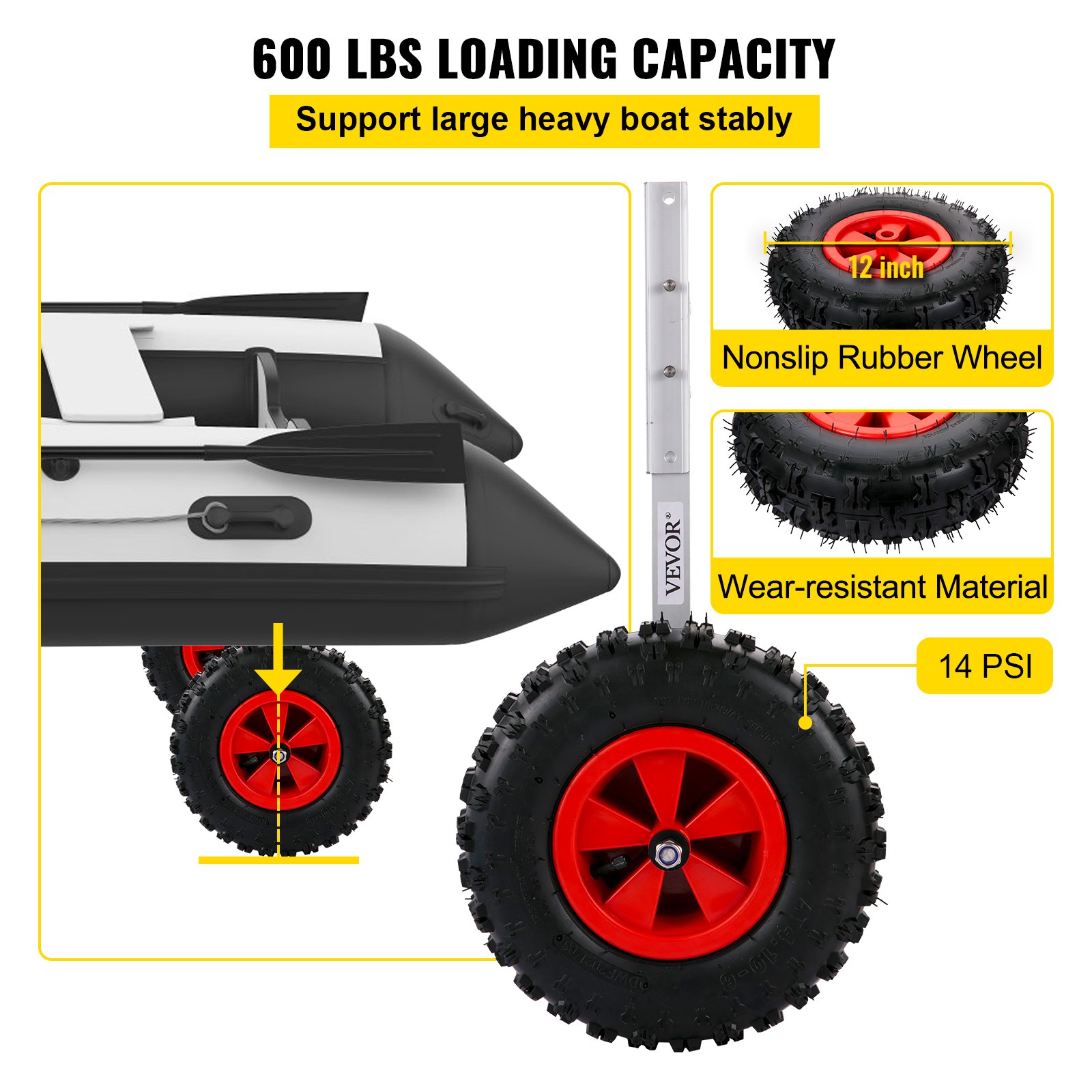 VEVOR Boat Launching Wheels, 12" Boat Transom Launching Wheel, 600 LBS ...