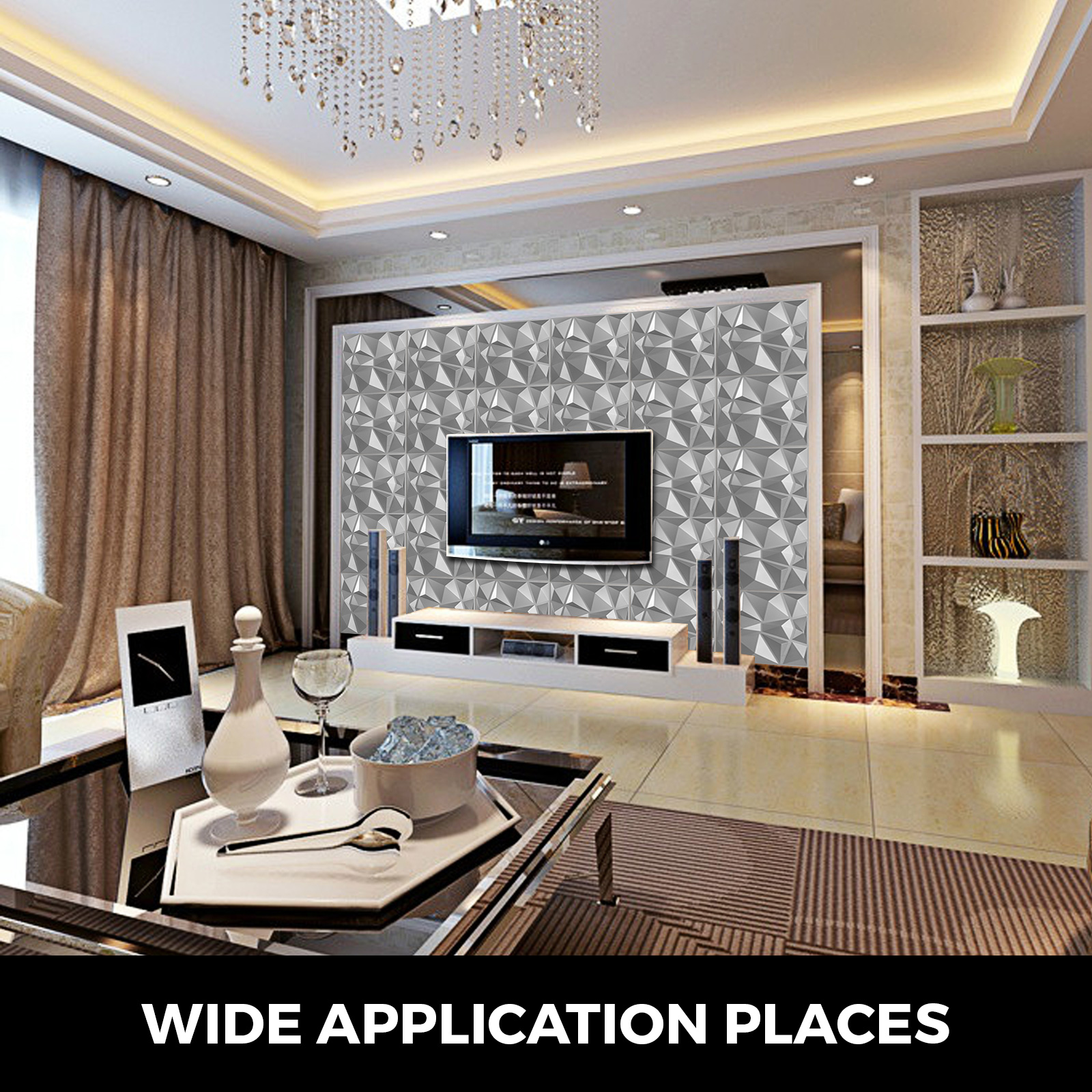 Pvc Wall Panels 3d Textured Diamond Design 13 Tiles 35 Sf Art Silver ...