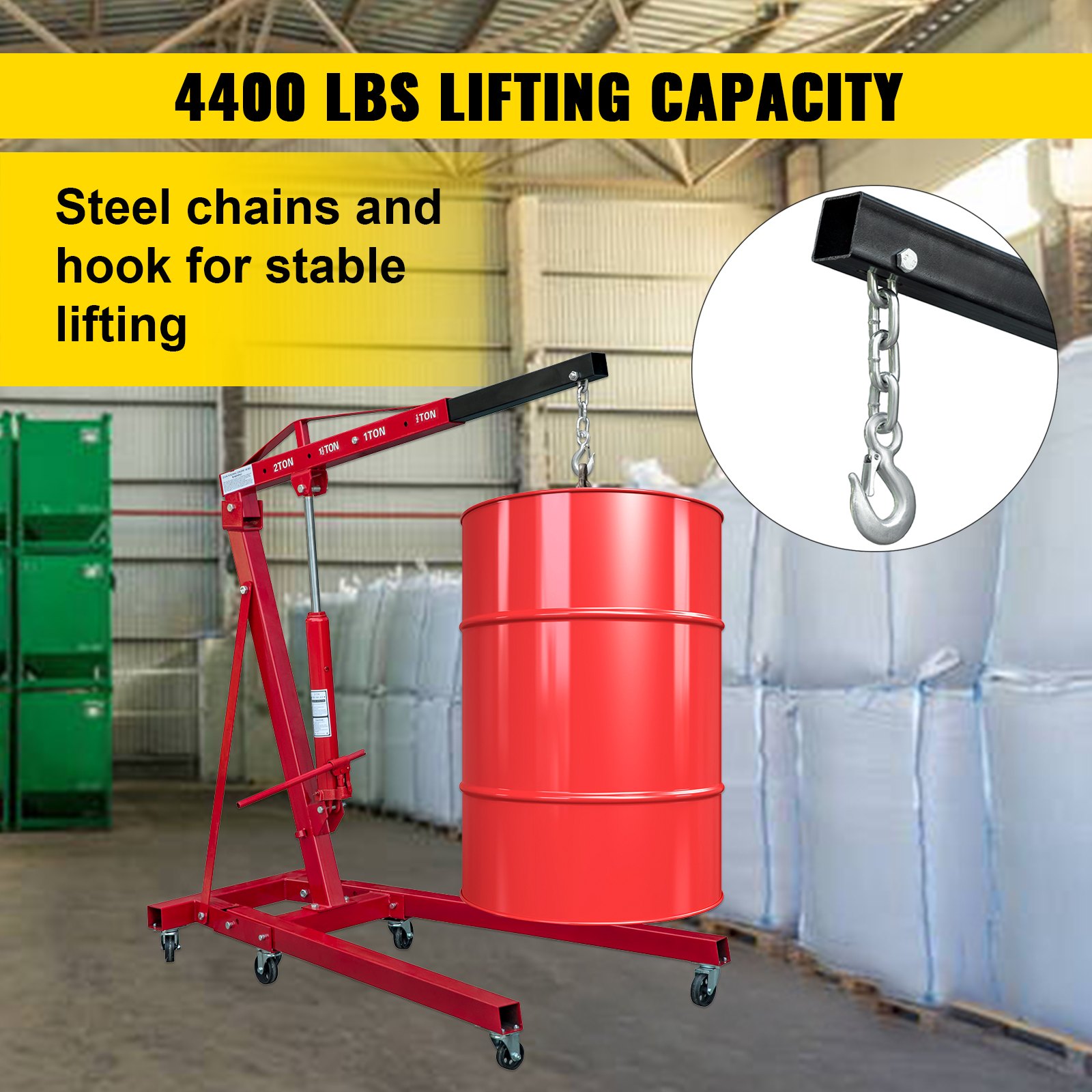 VEVOR Folding Engine Crane, 4400lbs Lifting Capacity Shop Crane, 2-Ton ...