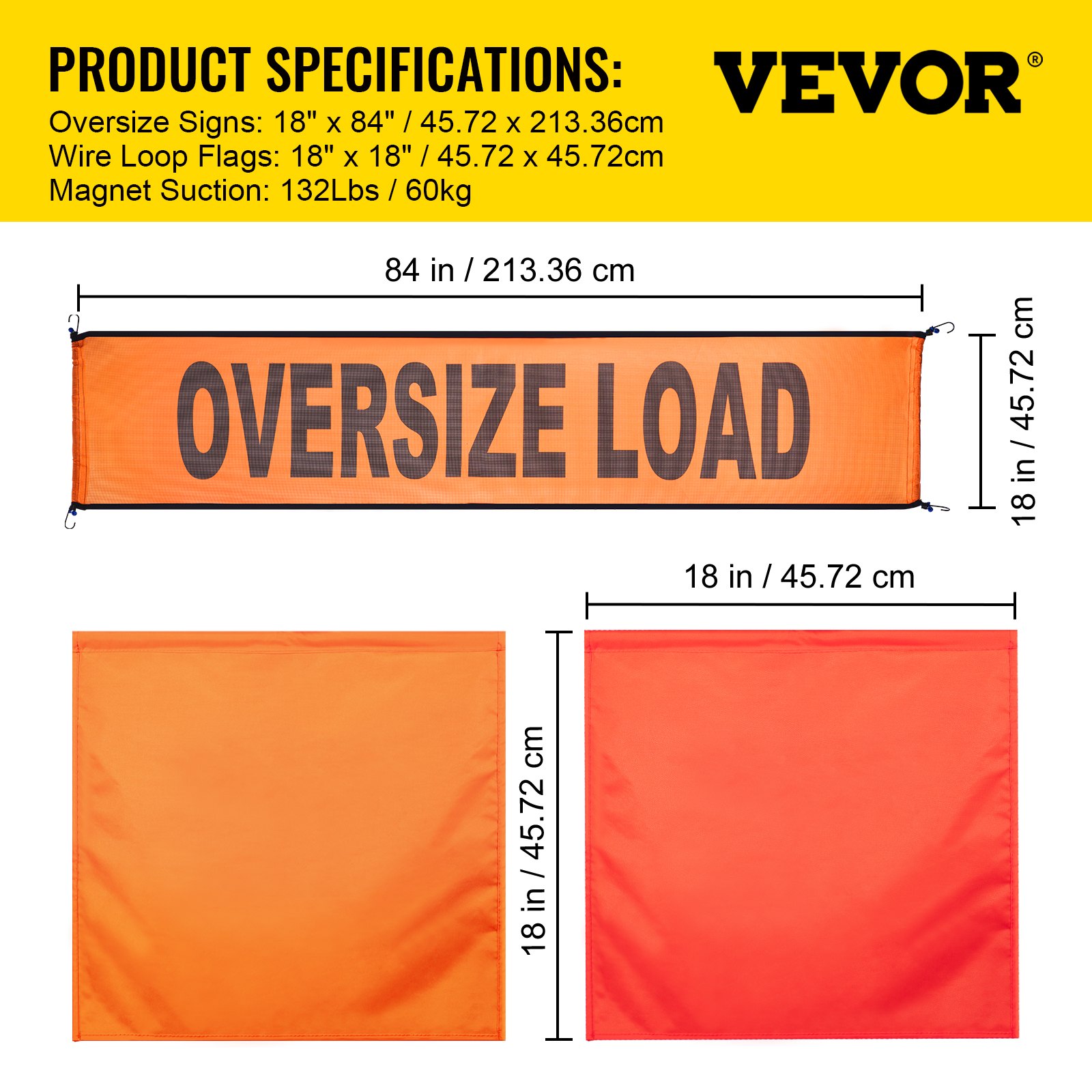 VEVOR Oversized Load Banner, 2pcs 18"x84" Oversize Banner & 8pcs 18"x18 ...