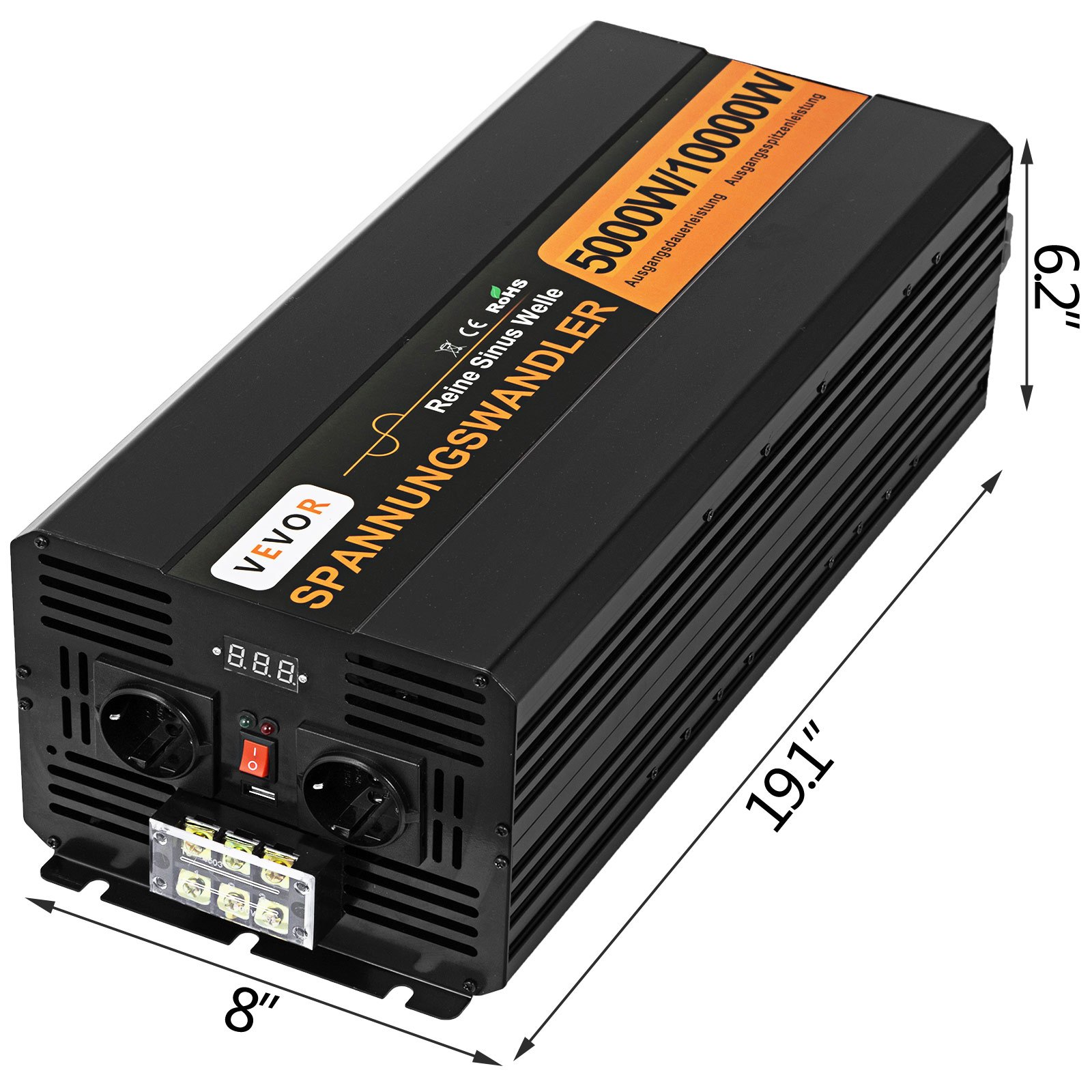 VEVOR 5000w 24v 230v Pure Sine Power Inverter Generator 10000w Peak ...