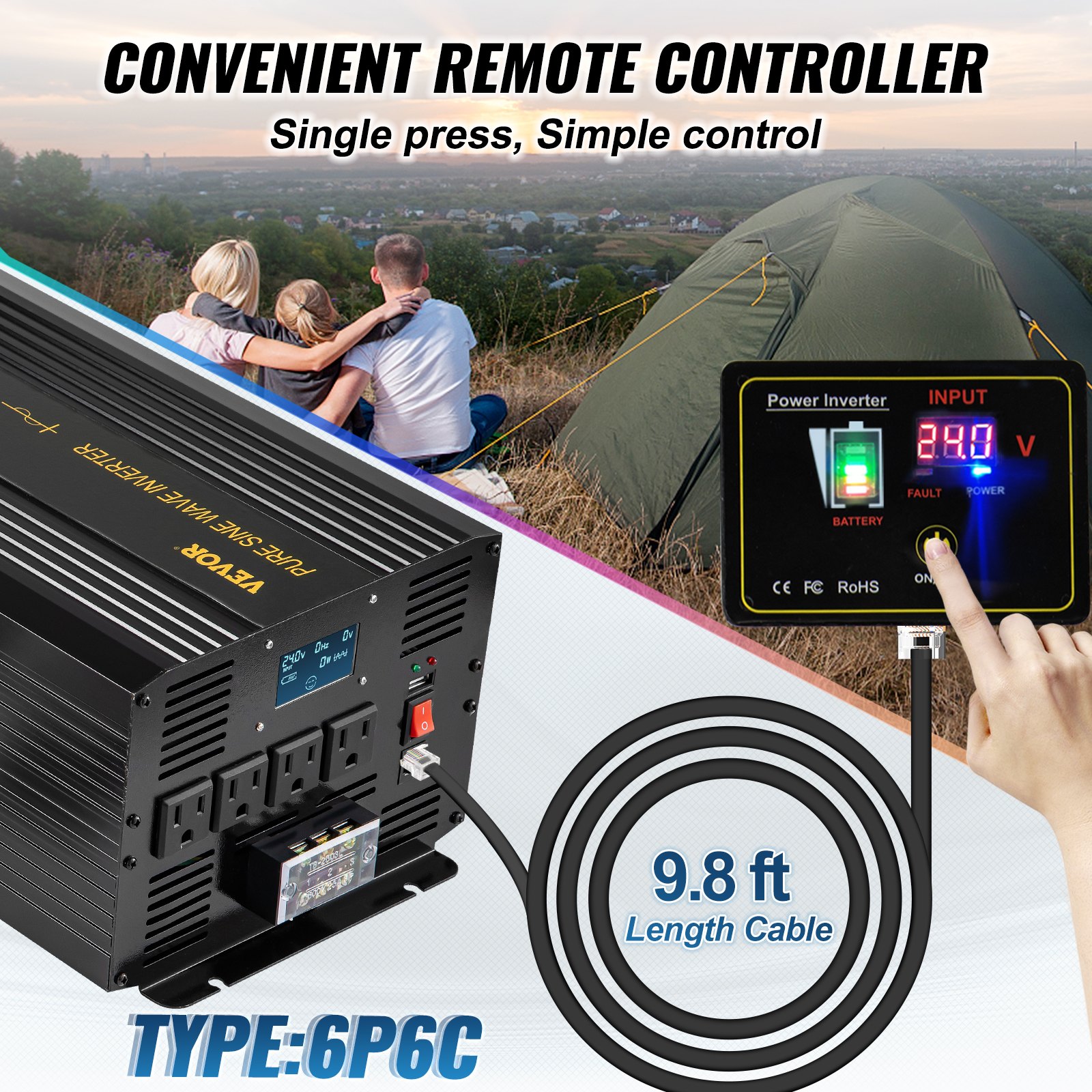 VEVOR Pure Sine Wave Inverter 3000 Watt Power Inverter, DC 24V to AC ...