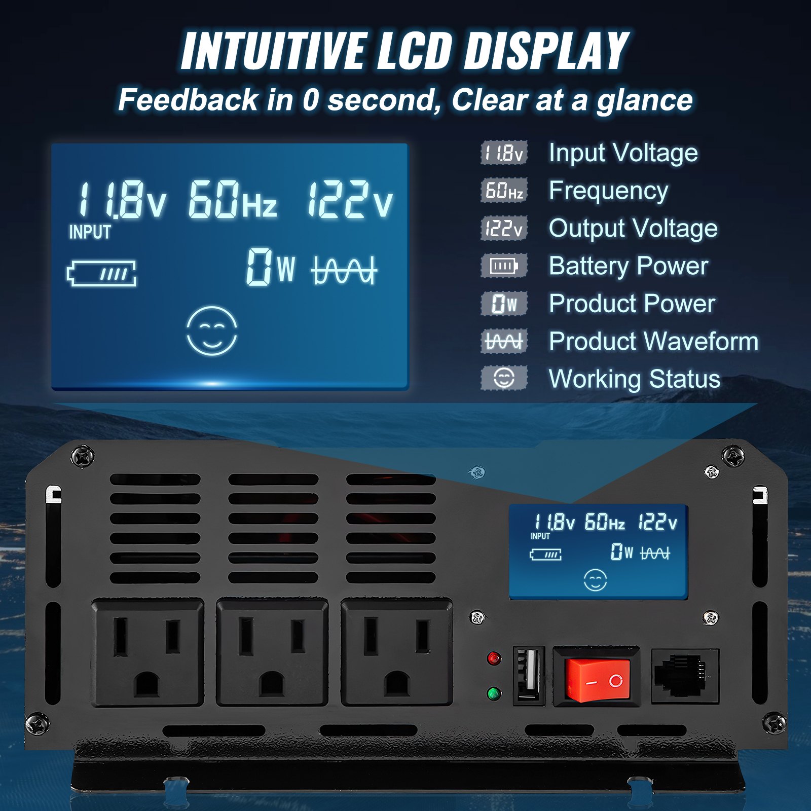 VEVOR Pure Sine Wave Inverter, 2500 Watt Power Inverter, DC 12V to AC ...