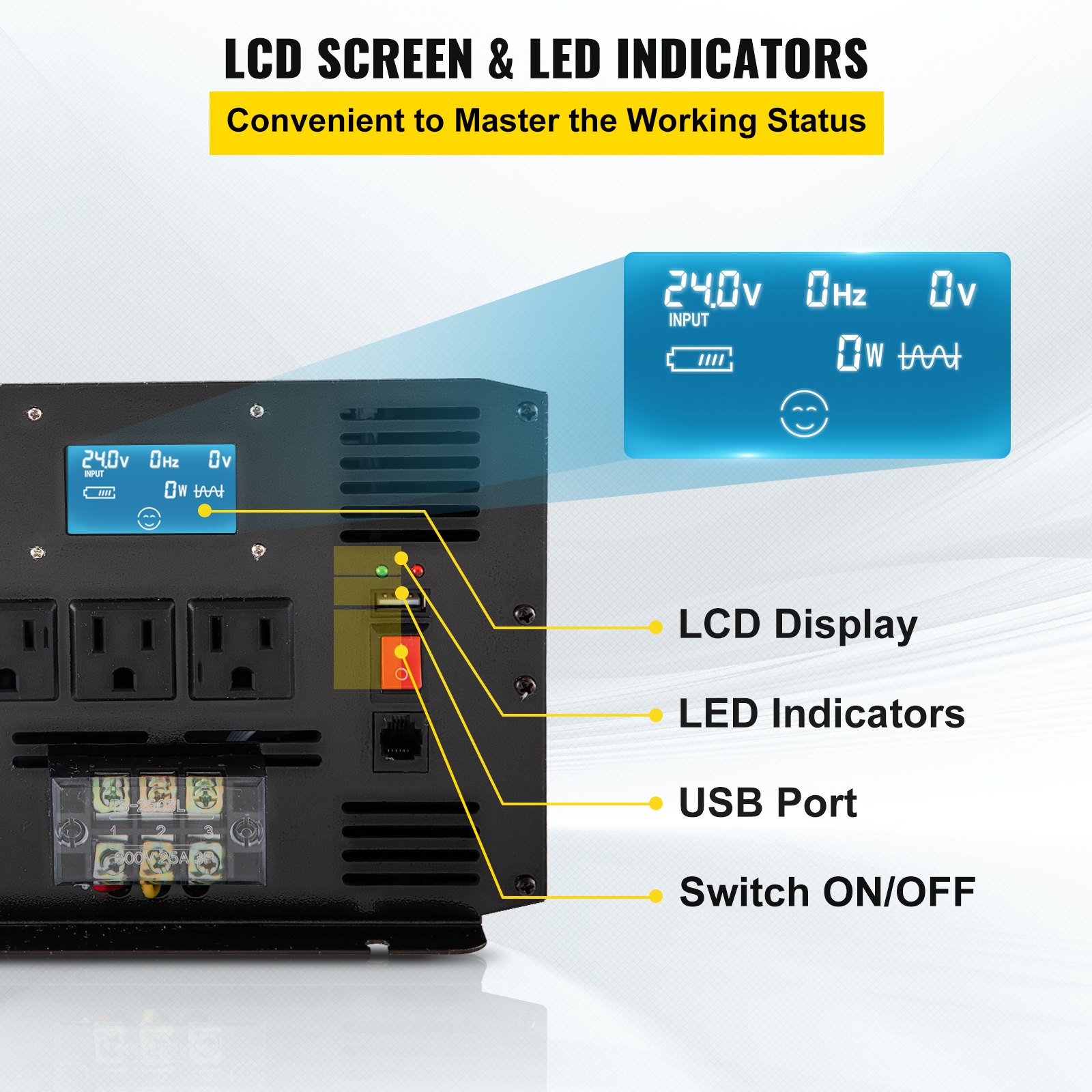 VEVOR Pure Sine Wave Inverter, 3500 Watt Power Inverter, DC 24V to AC ...