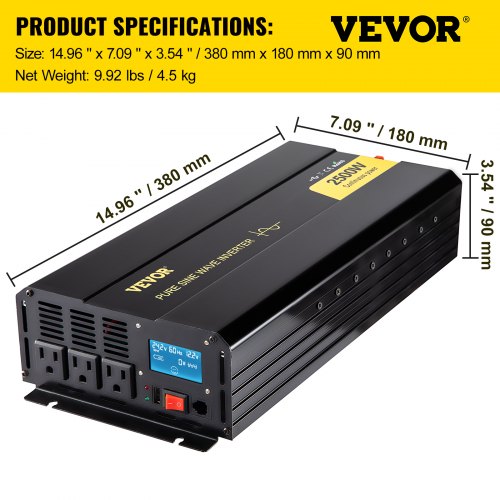 VEVOR Pure Sine Wave Inverter, 2500 Watt Power Inverter, DC 24V to AC ...