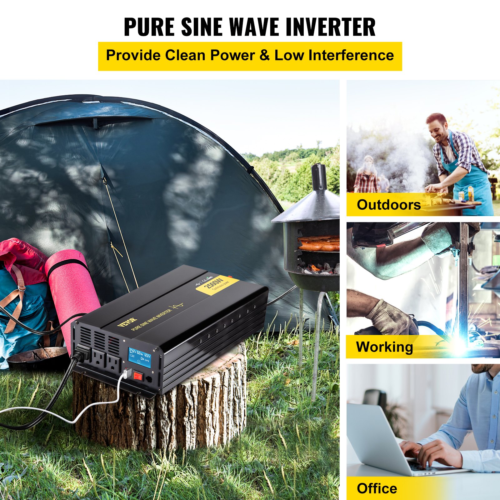 VEVOR Pure Sine Wave Inverter, 2500 Watt Power Inverter, DC 24V to AC ...