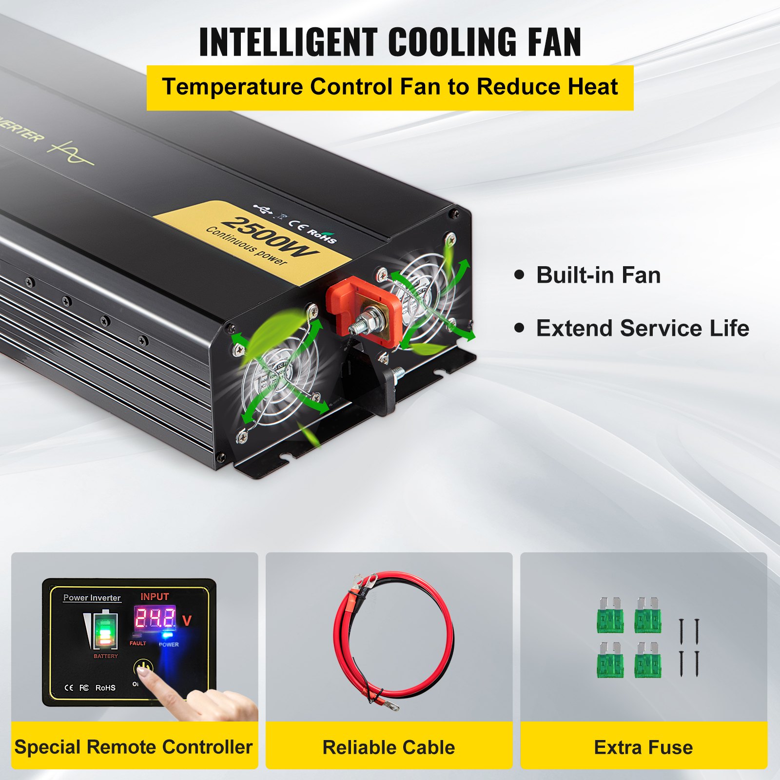 VEVOR Pure Sine Wave Inverter, 2500 Watt Power Inverter, DC 24V to AC ...