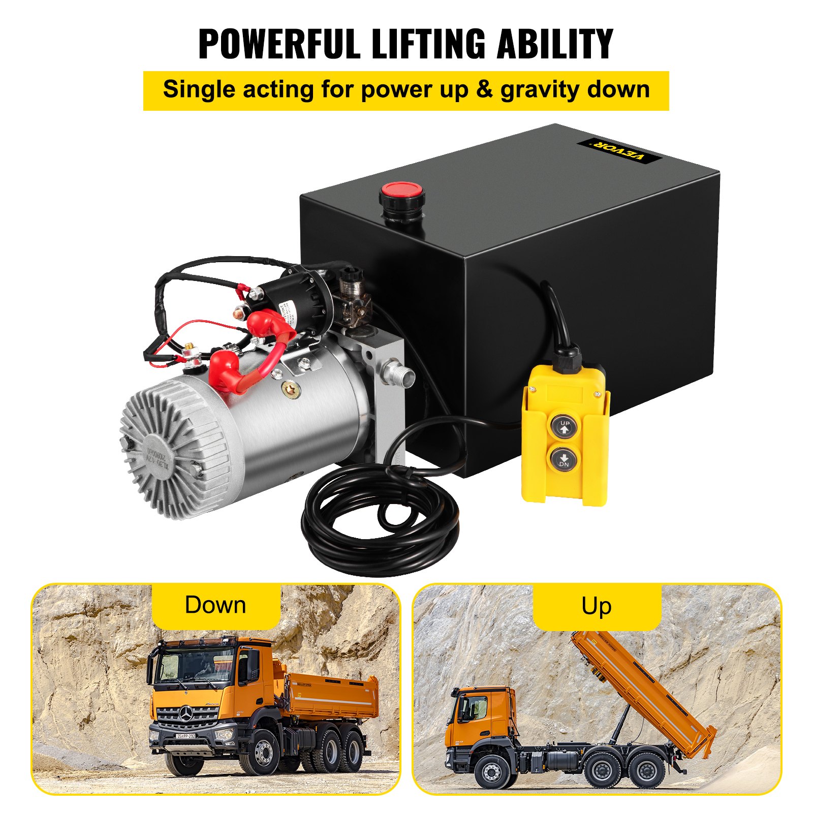 12 Volt Hydraulic Pump For Dump Trailer 15 Quart Steel Single Acting ...