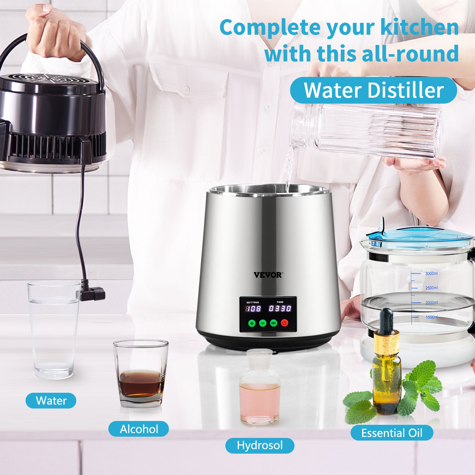 VEVOR 1.1 Gal Water Distiller, 0.3 Gal/H, 750W Distilled Water Maker ...