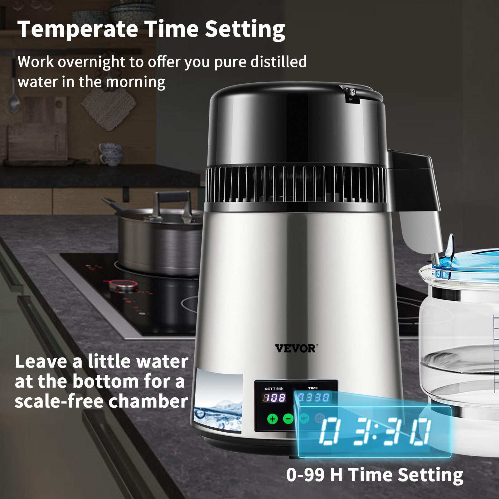VEVOR 1.1 Gal Water Distiller, 0.3 Gal/H, 750W Distilled Water Maker ...