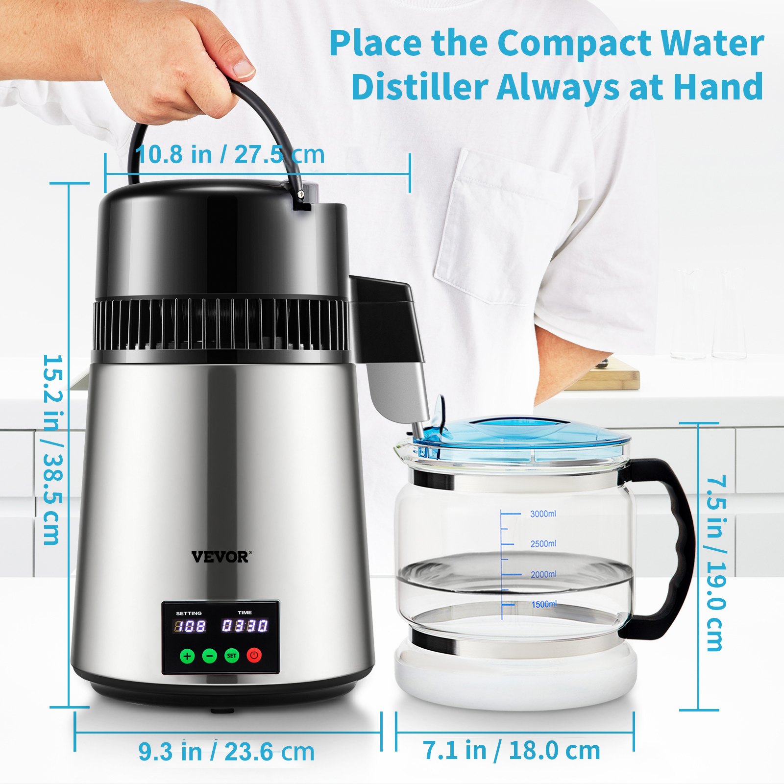 VEVOR 1.1 Gal Water Distiller, 0.3 Gal/H, 750W Distilled Water Maker ...