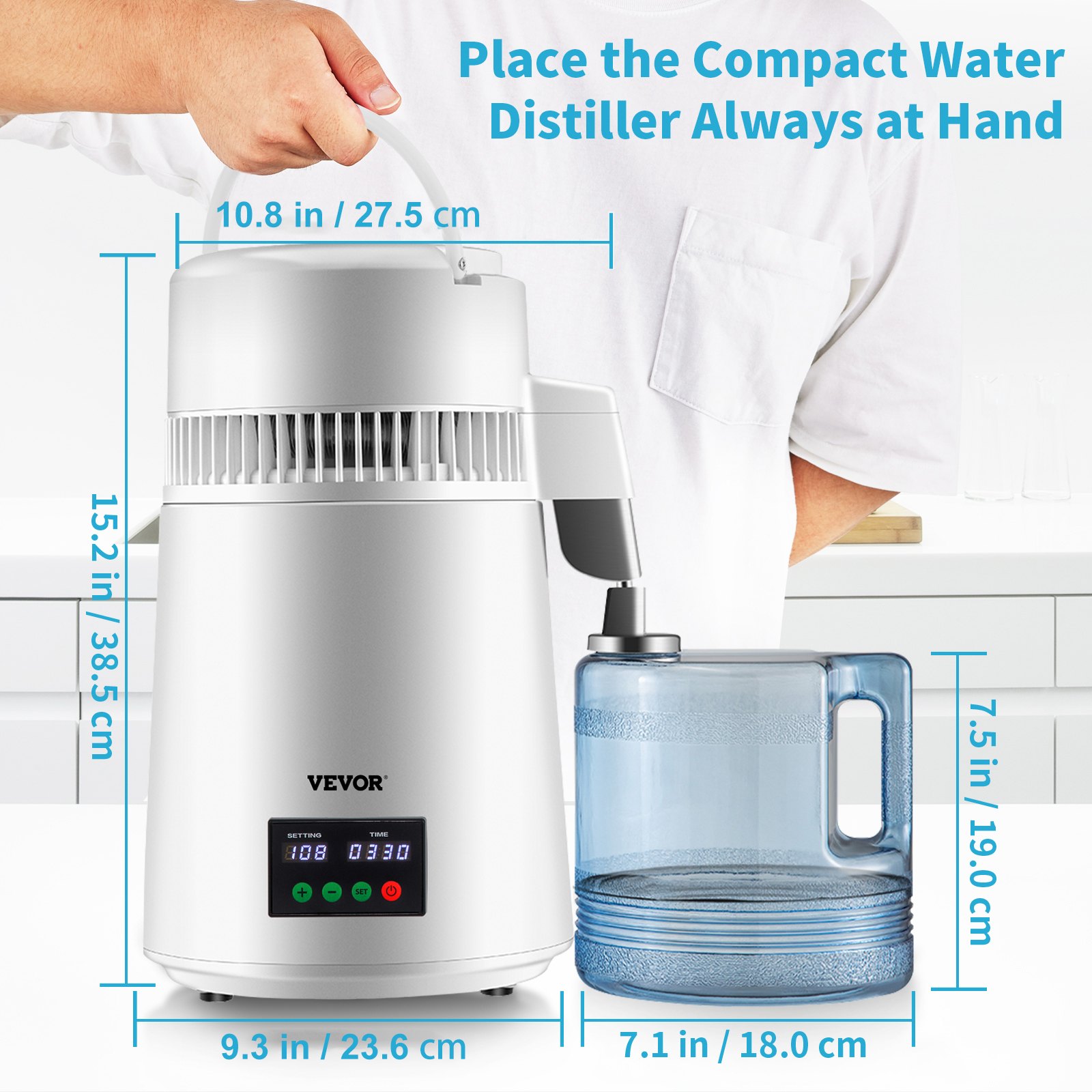 VEVOR 1.1Gal Water Distiller, 0.3Gal/H, 750W Distilled Water Maker ...