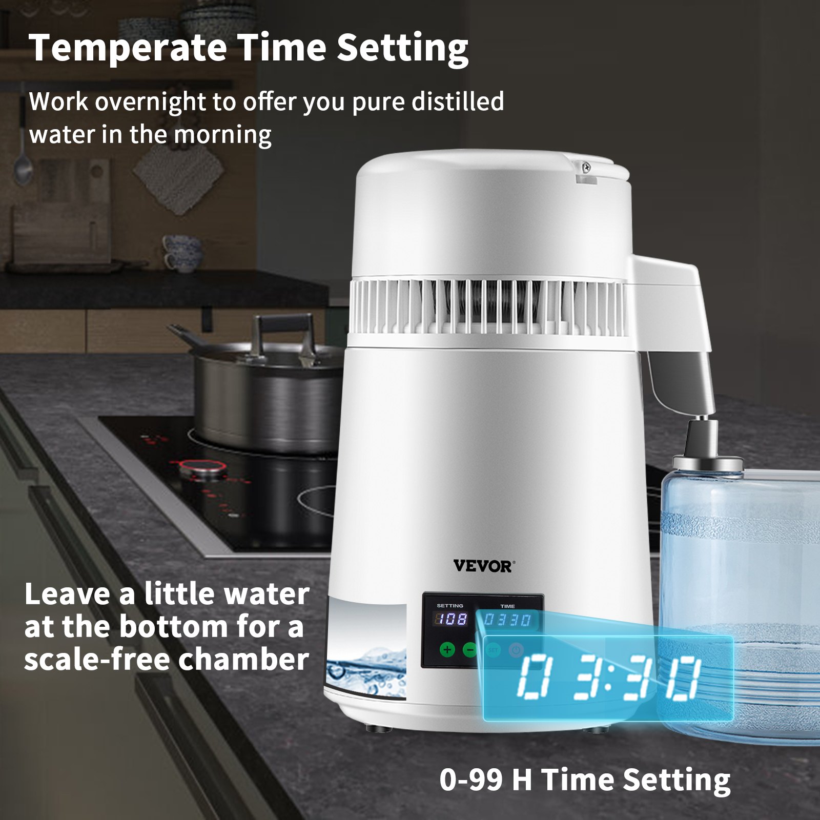 VEVOR 1.1Gal Water Distiller, 0.3Gal/H, 750W Distilled Water Maker ...